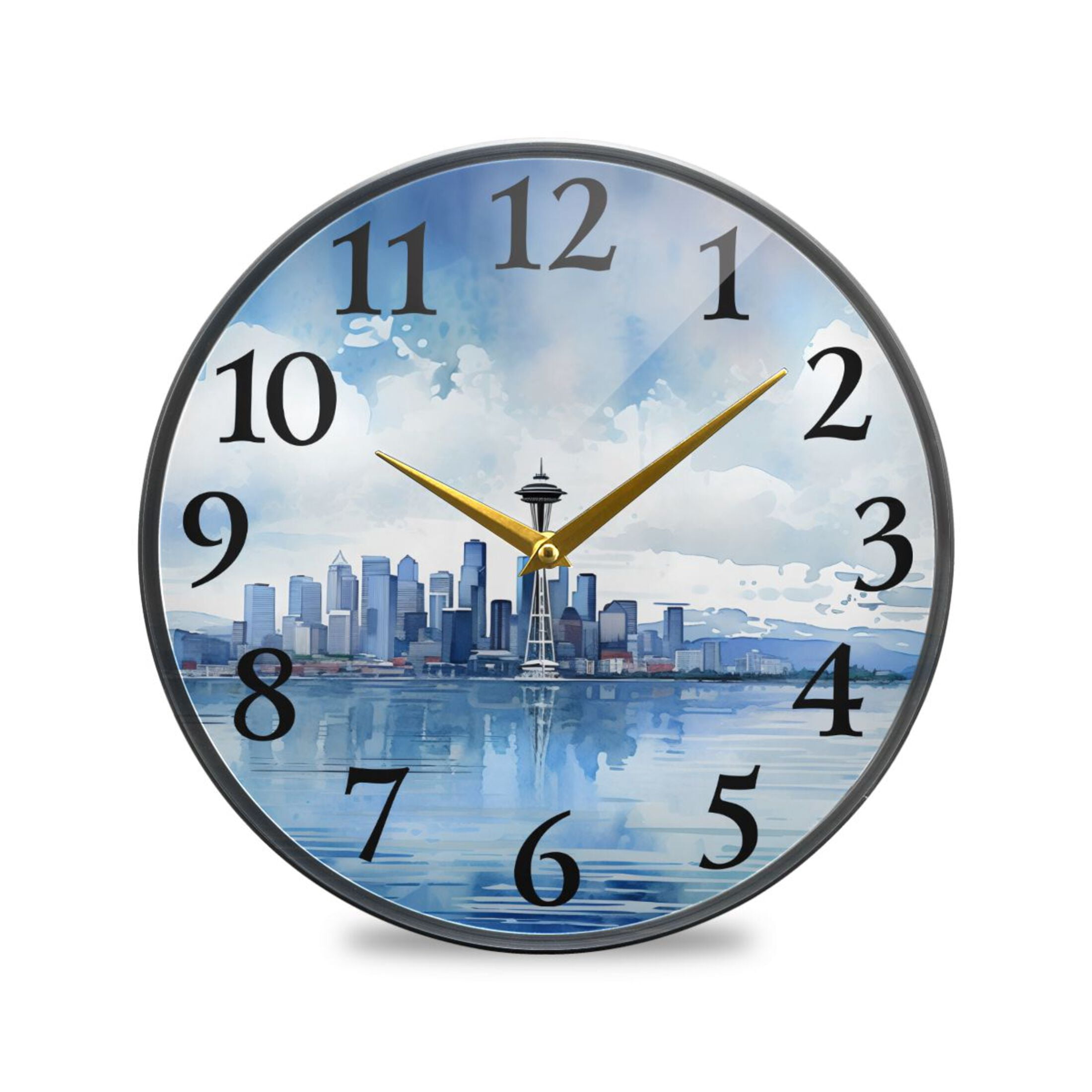 Landscape with Blue Wall Clocks Battery Operated 9.5 Inch Round Clock ...