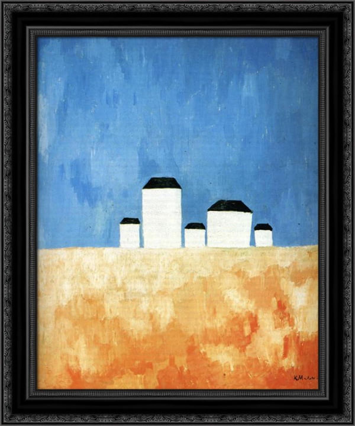 Landscape with Five Houses 20x24 Black Ornate Wood Framed Canvas Art by ...
