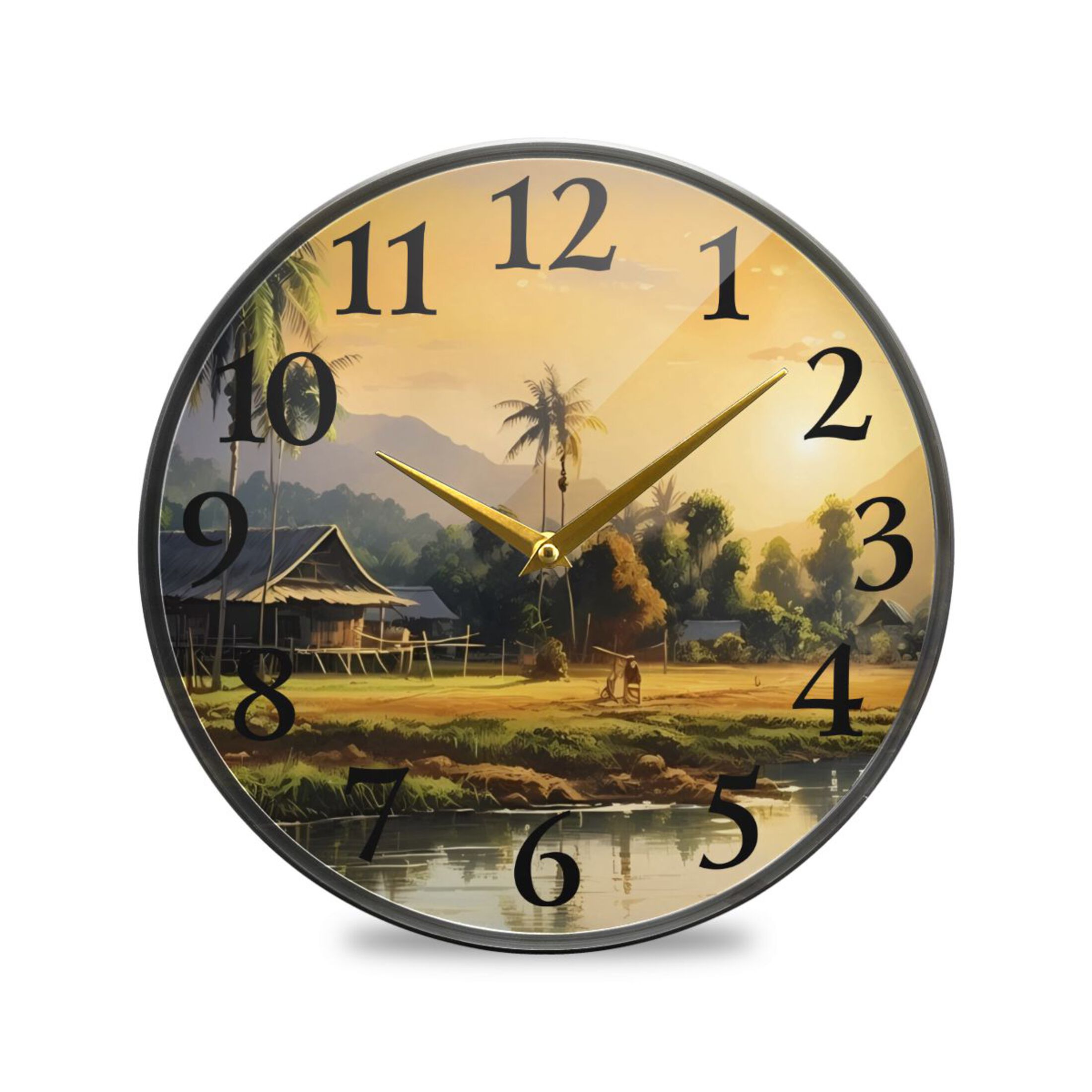 Landscape with Sunset Wall Clocks Battery Operated 9.5 Inch Round Clock ...