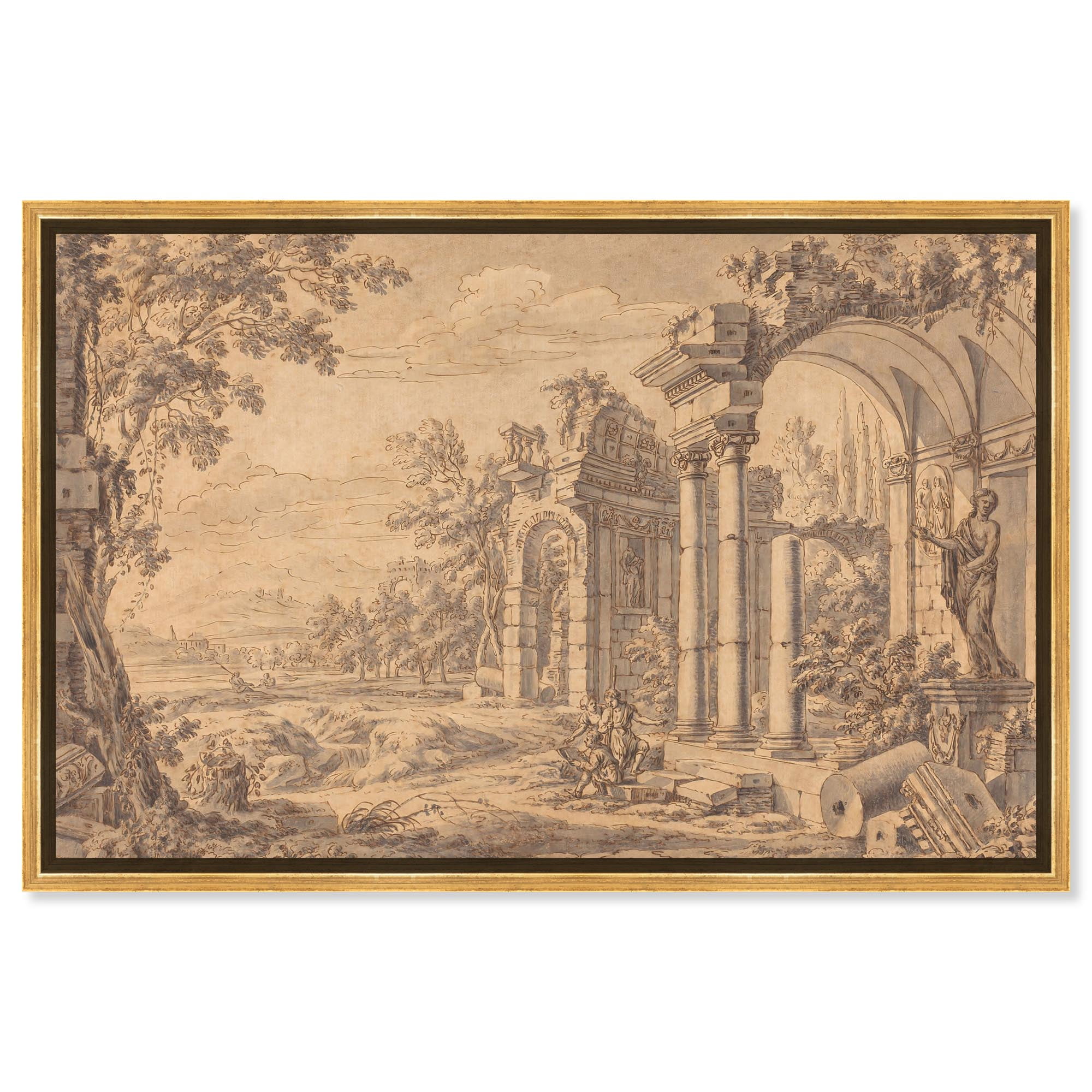 Landscape with a Draftsman among Ancient Ruins 1670s Canvas Vintage ...