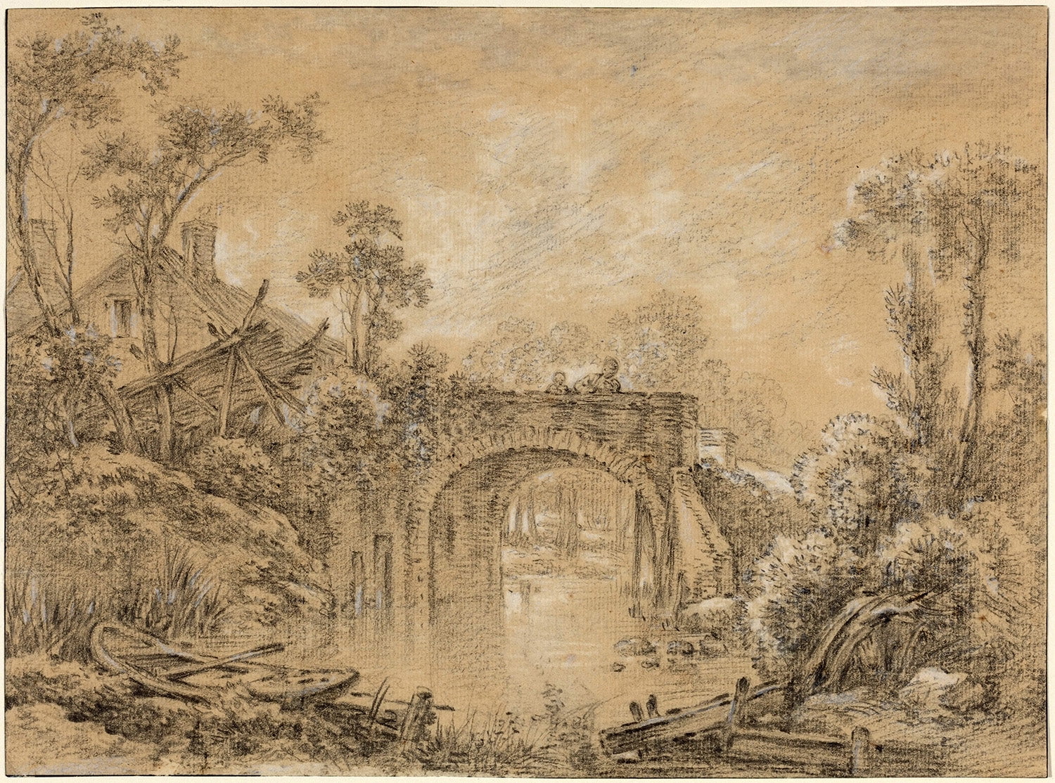 Landscape with a Rustic Bridge by Francois Boucher - 12" x 18" Art ...