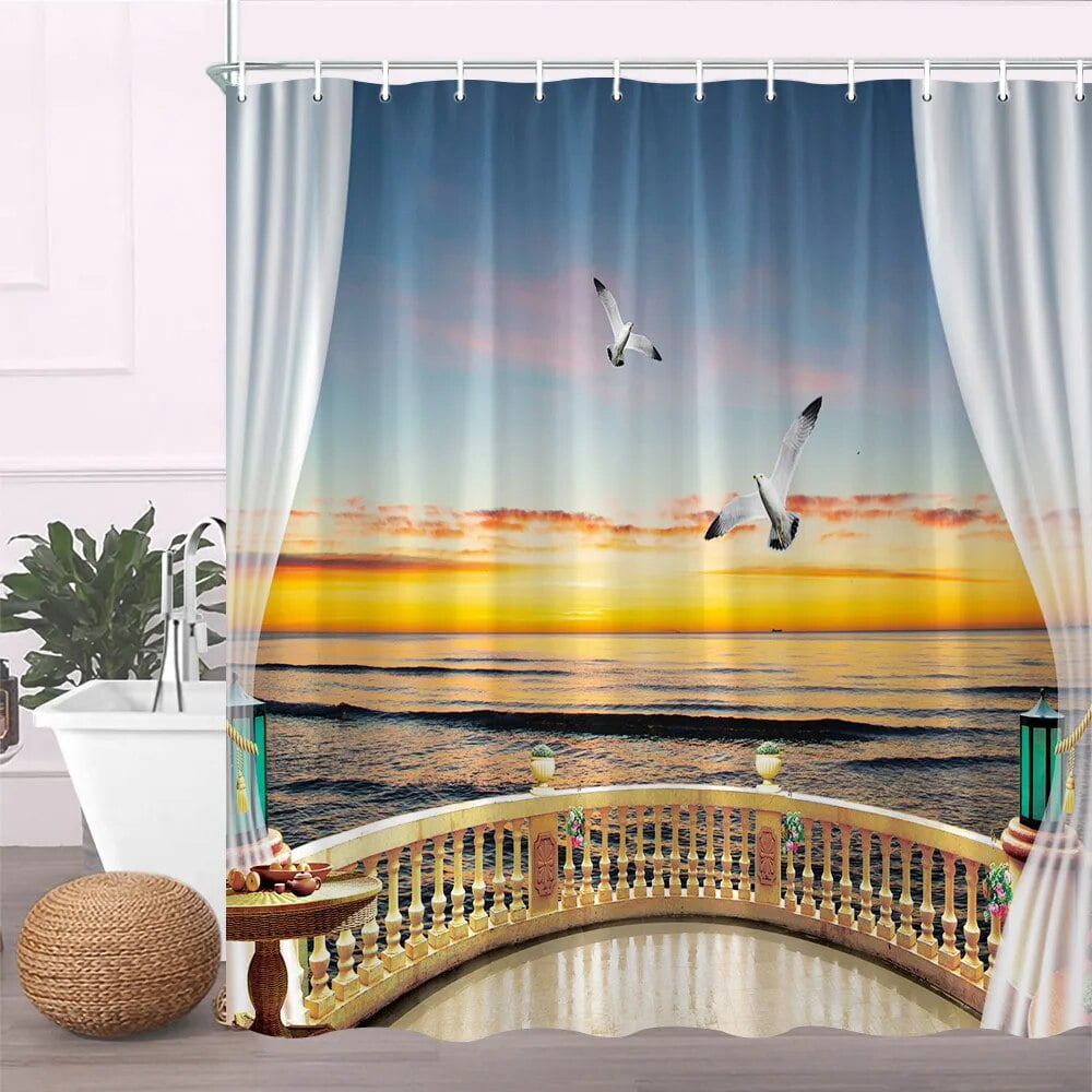 Landscapes Outside the Wooden Windows Shower Curtains Mountain Water ...