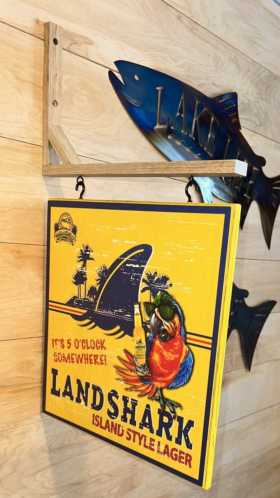 Landshark Double Sided Wood Sign , 14.5 in X 14.5 in X ⅝ in. Includes ...