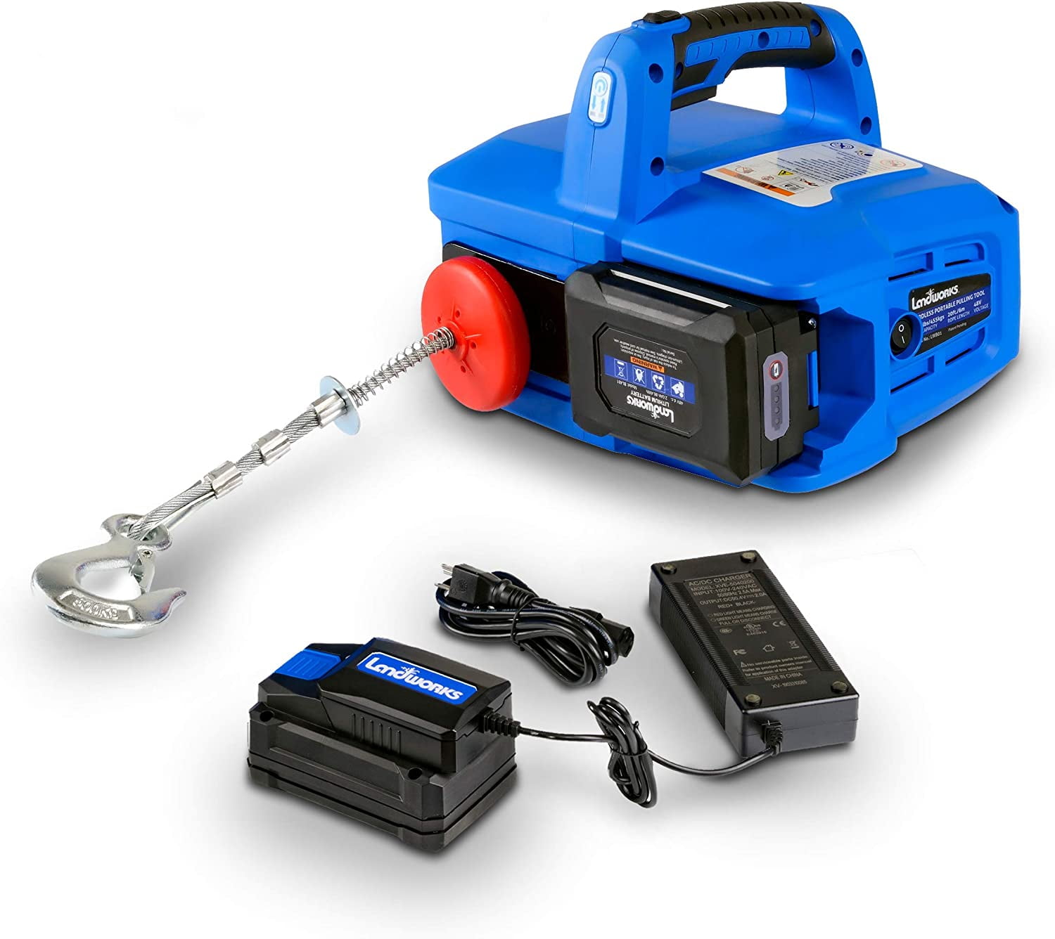 Landworks Power Cable Electric Portable Towing Winch - 48V 2Ah Battery ...
