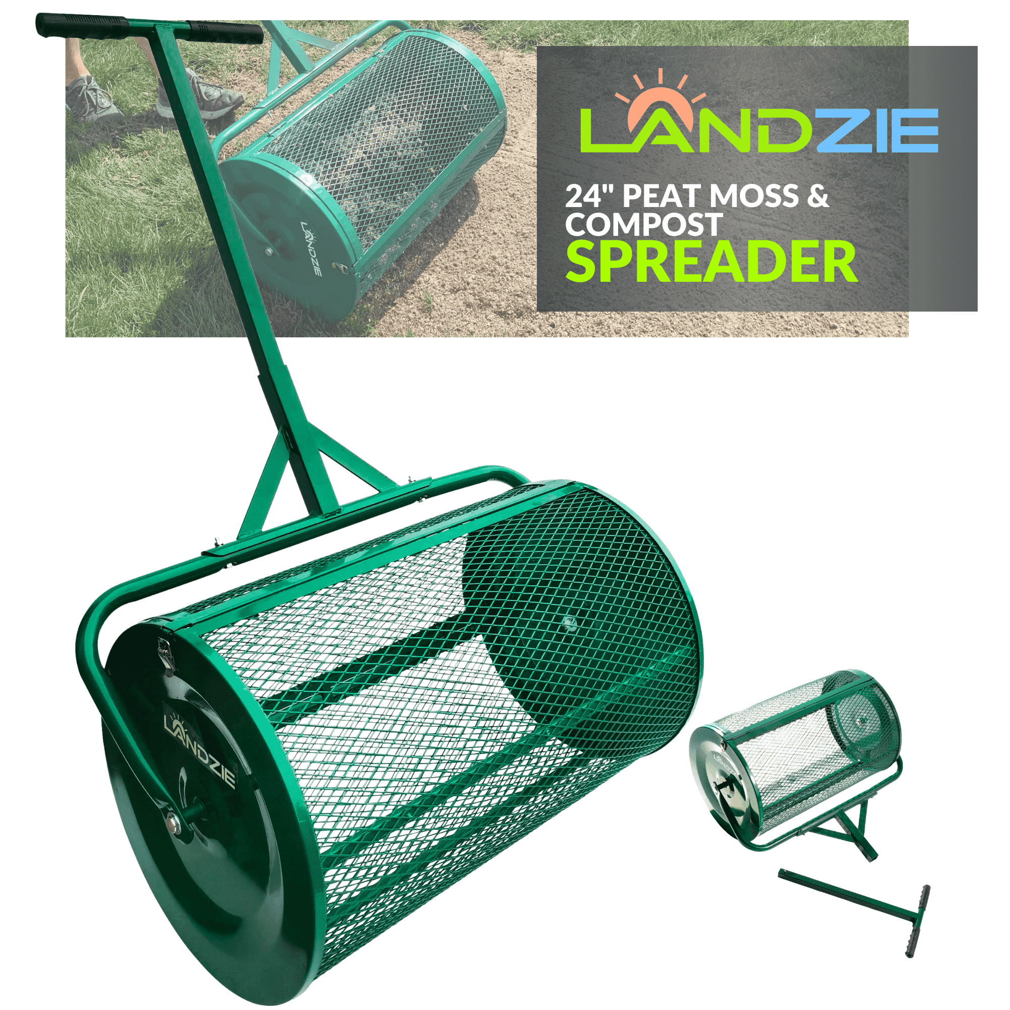"Landzie 24"" Heavy Duty Lawn & Garden Spreader - Manure Roller with ...