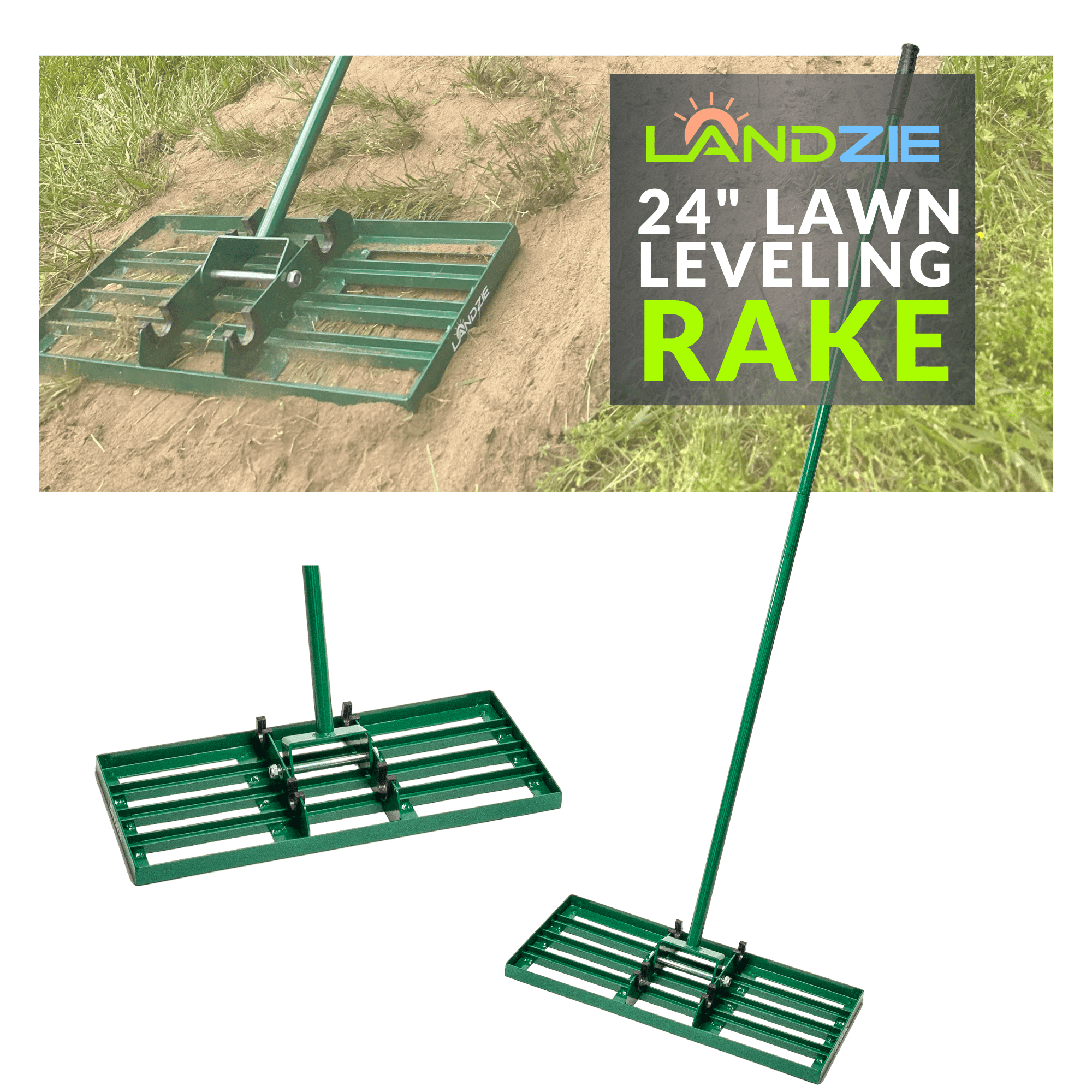 Landzie Lawn Leveling Rake - 24 Inch Wide 72 inch Handle Powder Coated ...