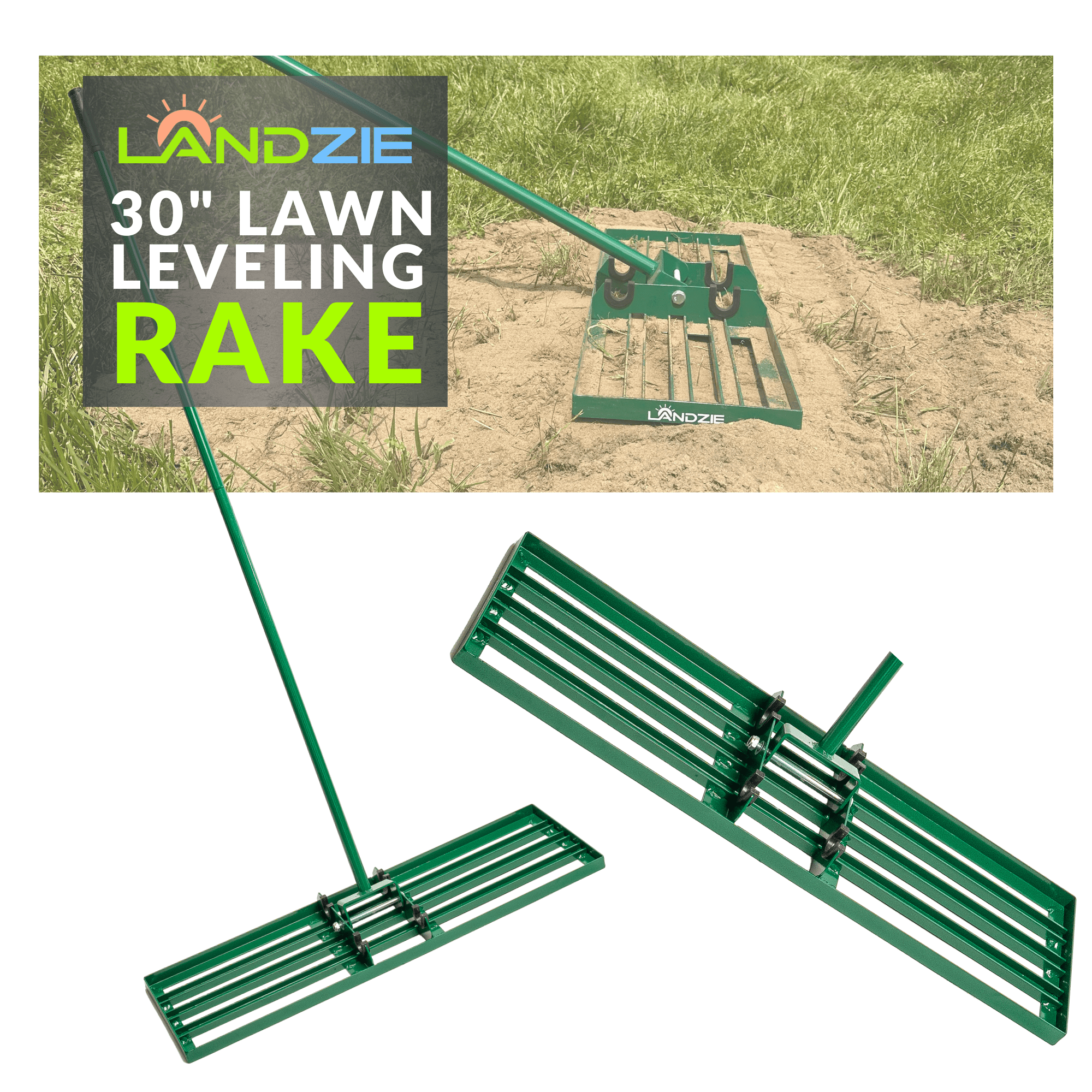 Landzie Lawn Leveling Rake - 30 Inch Wide 72 inch Handle Powder Coated ...