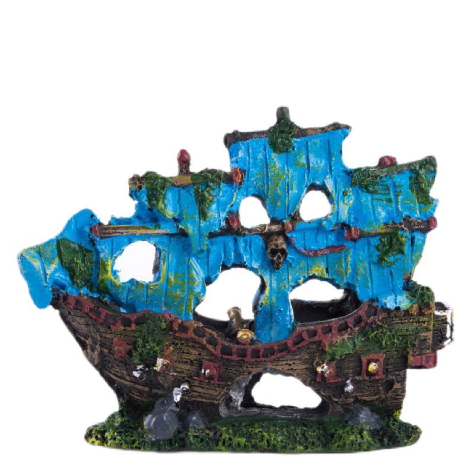 Landzoo Blue Mini Aquarium | Resin Craft Boat For Fish Tank Scenery ...