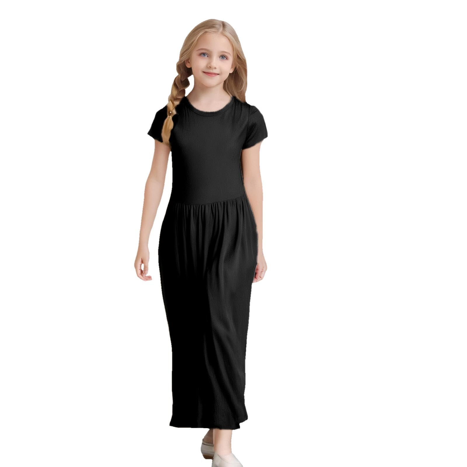 Landzoo Girls Dress Solid Color Short Sleeve Crew Neck Summer Cozy Soft ...