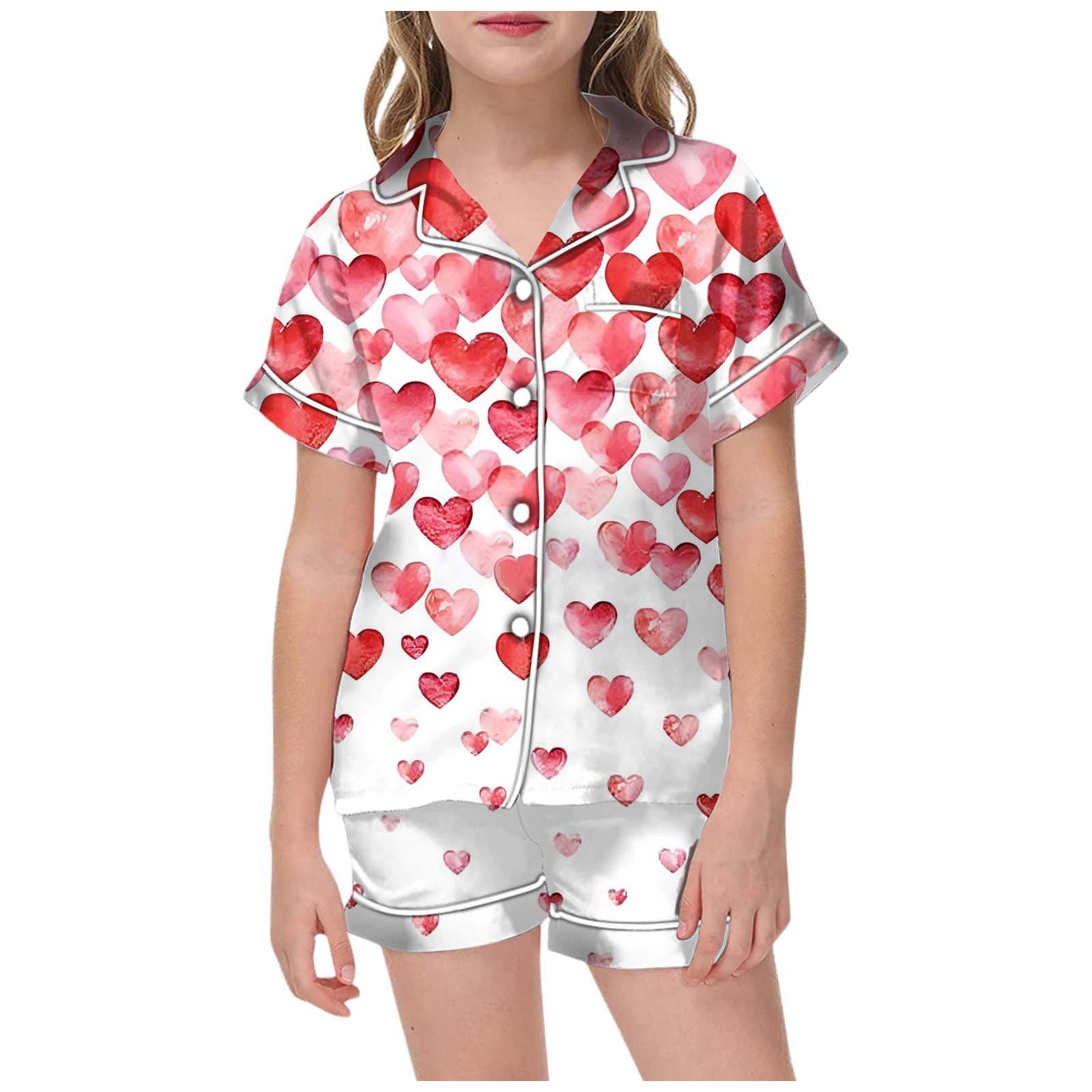 Landzoo Girls' Valentine's Day Printed Pajamas Short Sleeved Button Top ...