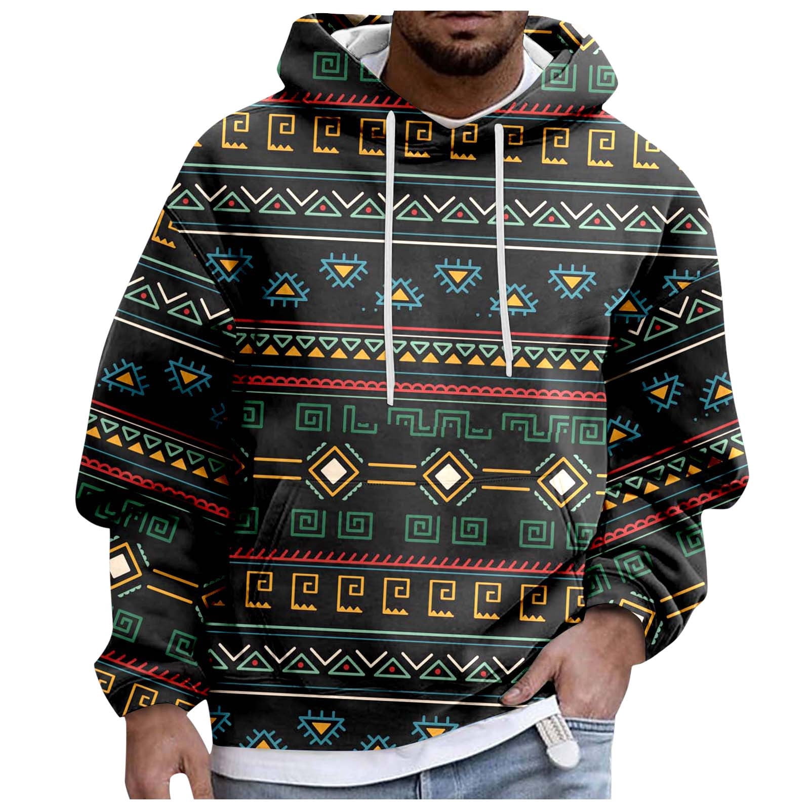 Landzoo Men African Wind Long Sleeve Prints Warm Hoodie Pullover Tops ...