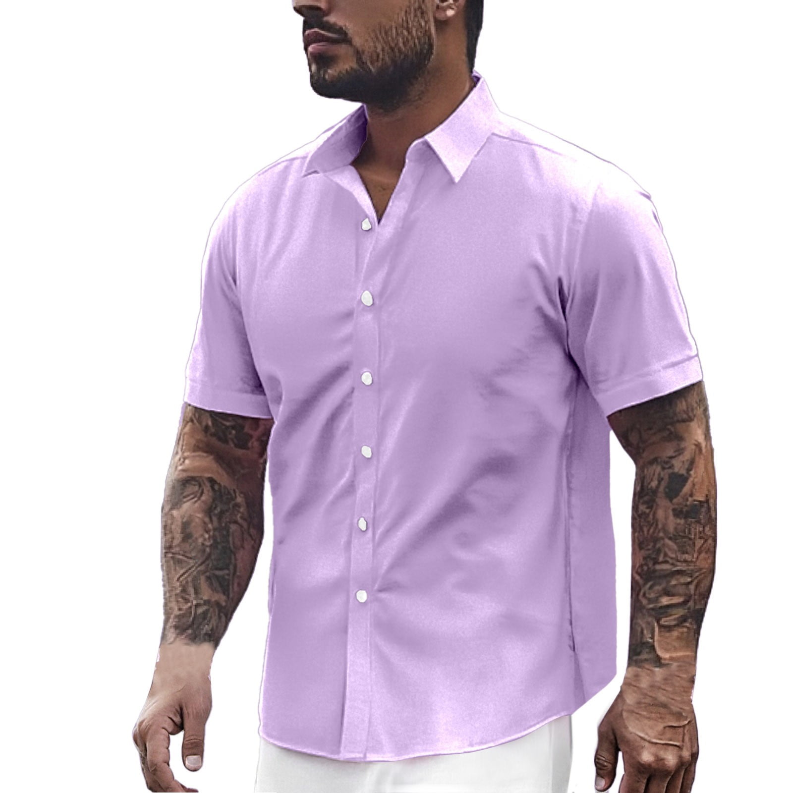 Landzoo Mens Dress Shirts Short Sleeve Slim Fit Business Casual Shirts ...