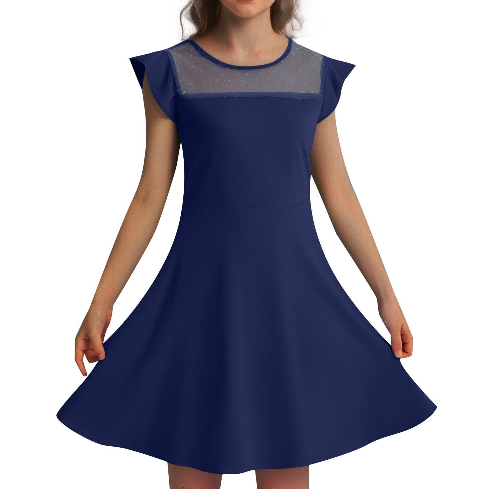 Landzoo One Girls Dress Summer Ruffle Sleeve Mesh A Line Casual Party ...