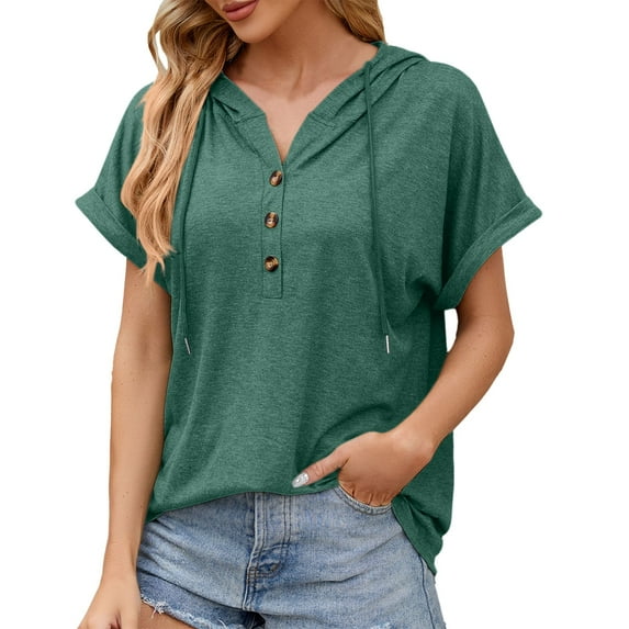 Landzoo One Short Sleeve Summer Loose Shirt Casual T Shirt Drawstring V ...