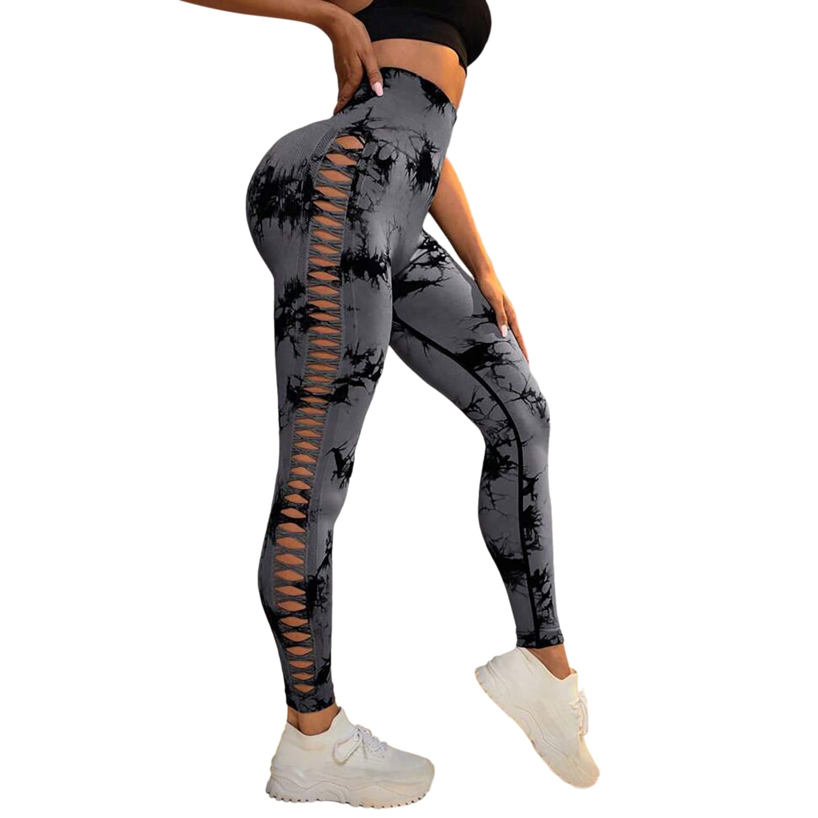Landzoo Women's Side Hollow Tie Dyed Yoga Pants High Waist Lifting Hip ...