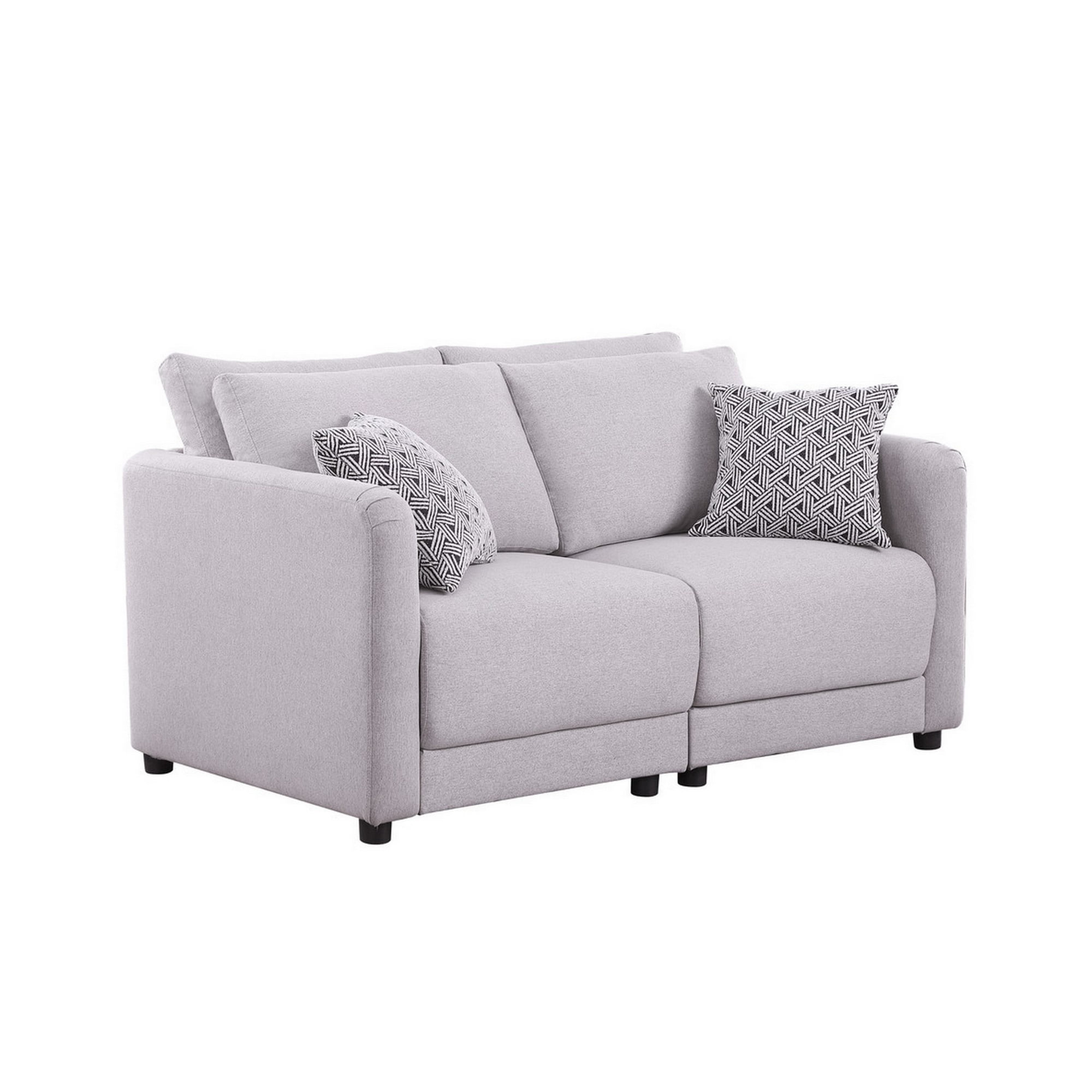 Benjara Lane 60 Inch Modular Loveseat with Pillows, Double Back, Padded ...