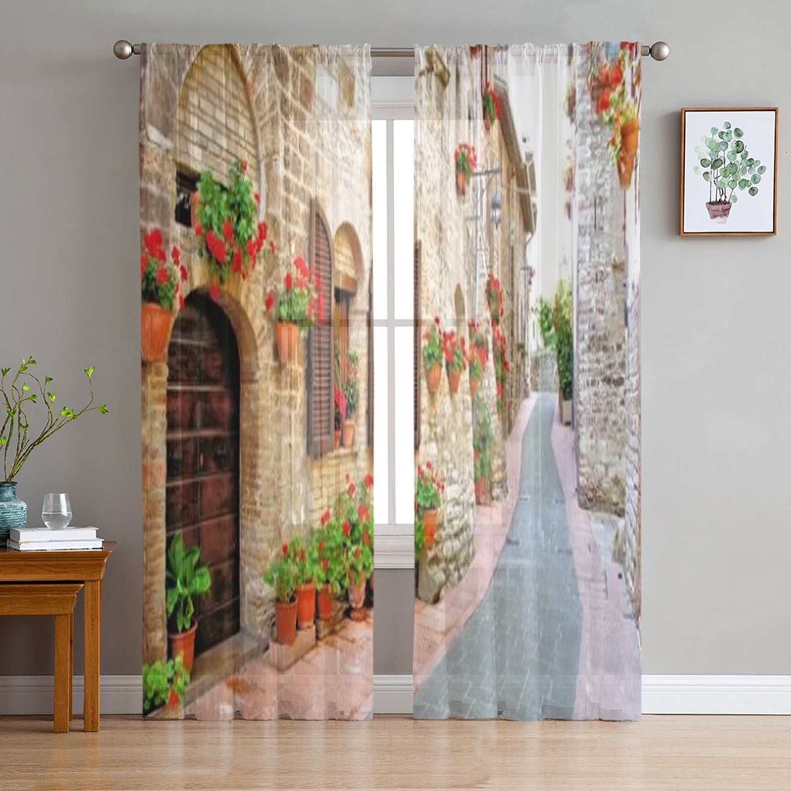 Lane With Flowers In An Italian Hill Town Chiffon Sheer Curtains for ...