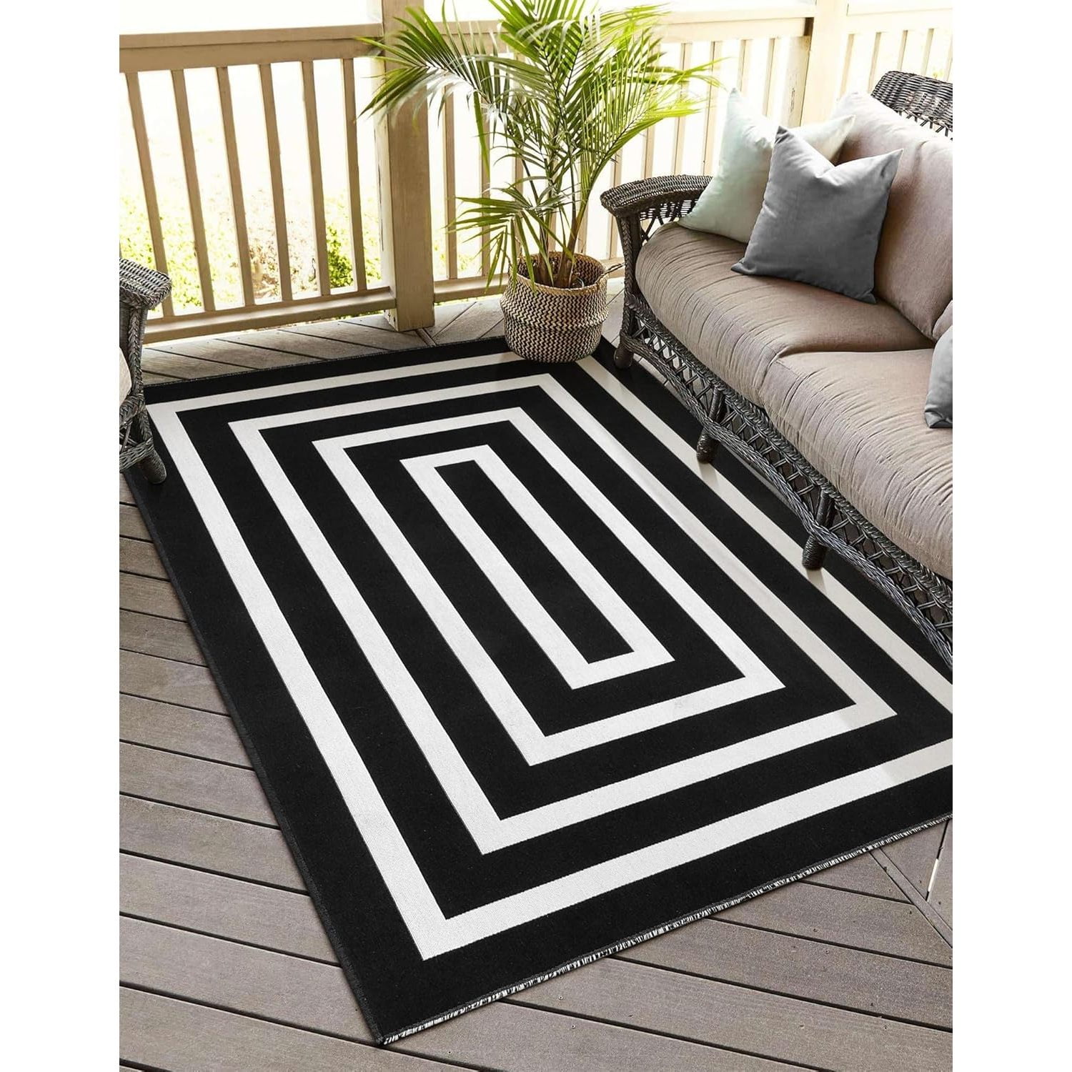 Lanffia Black and White Area Rug 4x6ft Washable Indoor Outdoor Rug ...