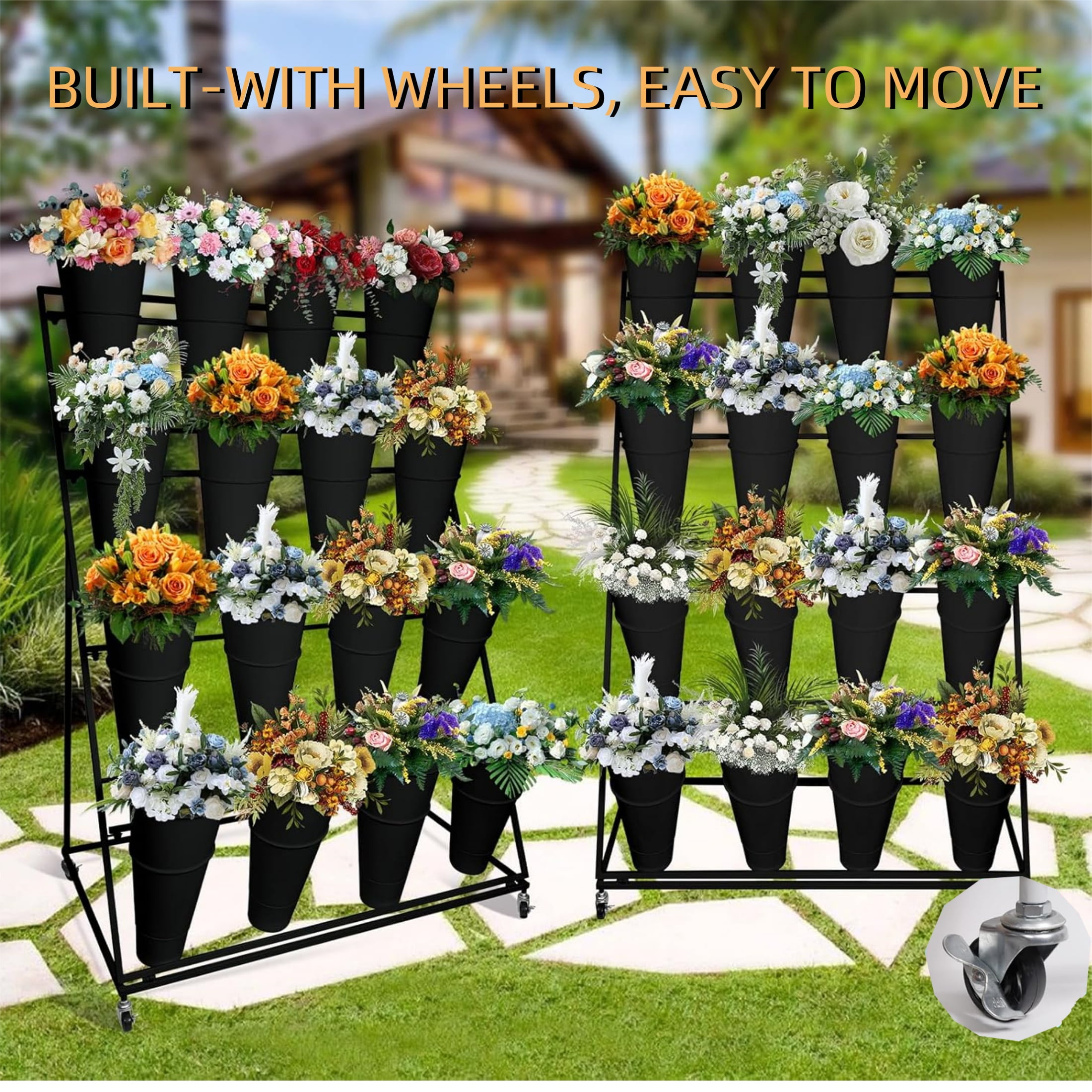 Lanfys 2 Packs Portable 4-Tier Flower Stand - 16PCS Plastic Buckets ...