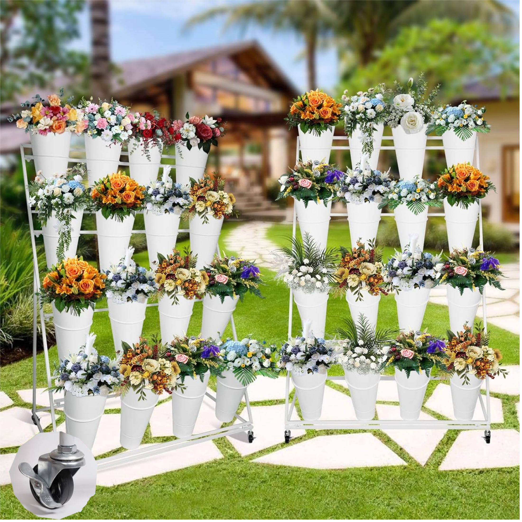 Lanfys 2 Packs Sturdy White Floral Display Stand - 16-Bucket, 4-Tier ...