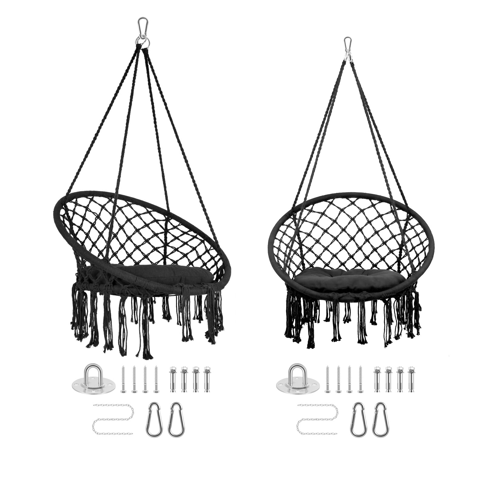 Lanfys 2 Sets Yard Hanging Chair, Hand-Woven Pure Cotton Rope Hammock ...