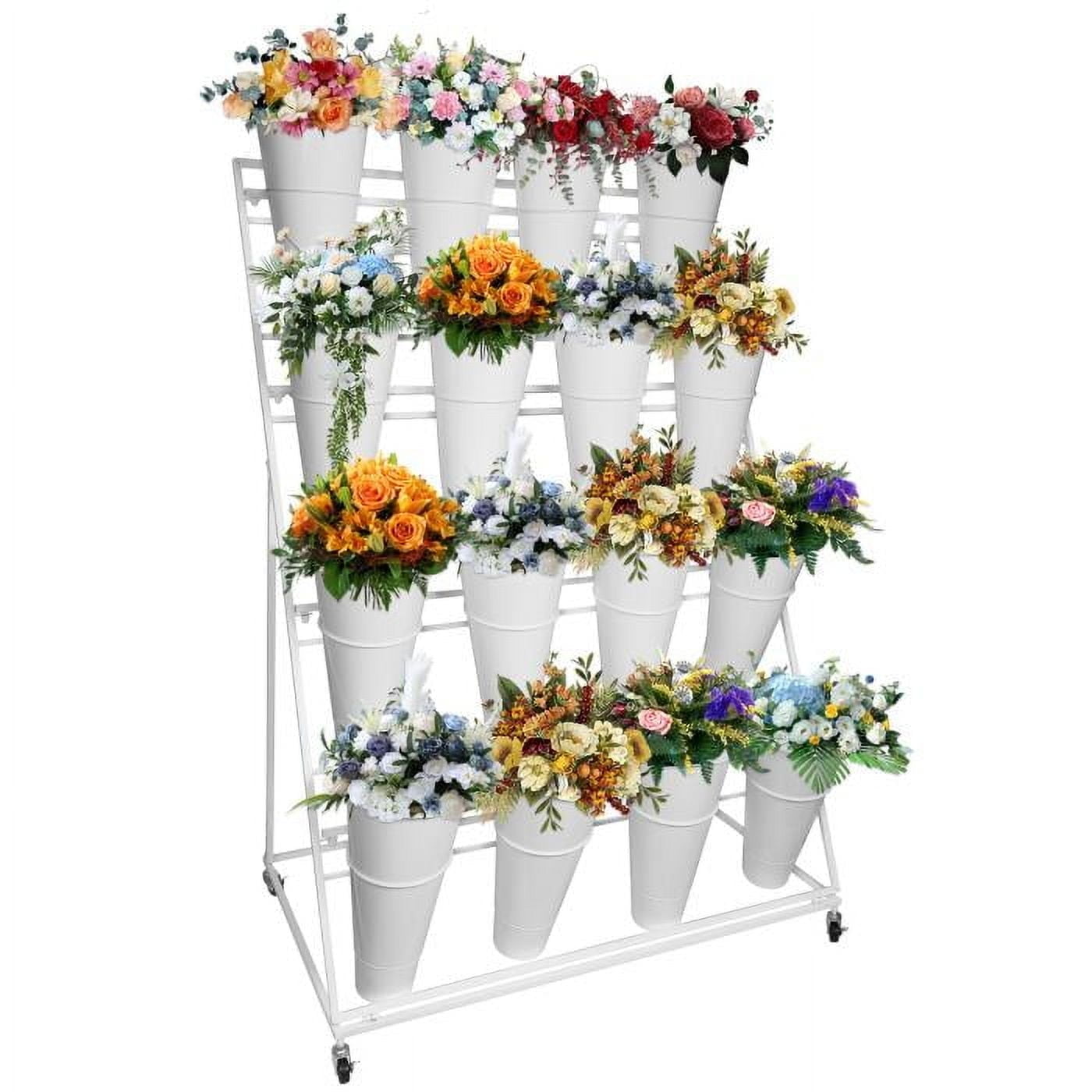 Lanfys 4-Layer Metal Flower Rack with 4 Swivel Wheels & 16 Pcs White ...