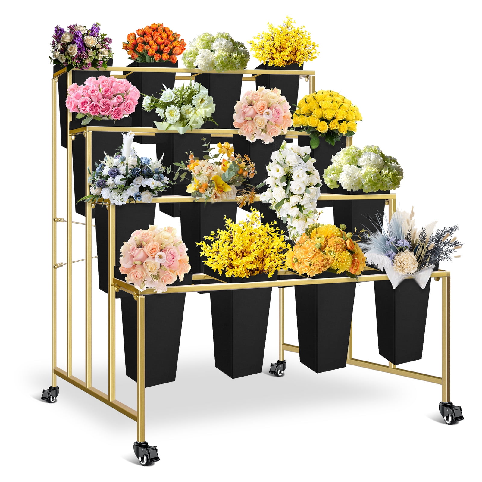 Lanfys 4 Layers Flower Display Stand with 16 Pots, Iron Florist Plant ...