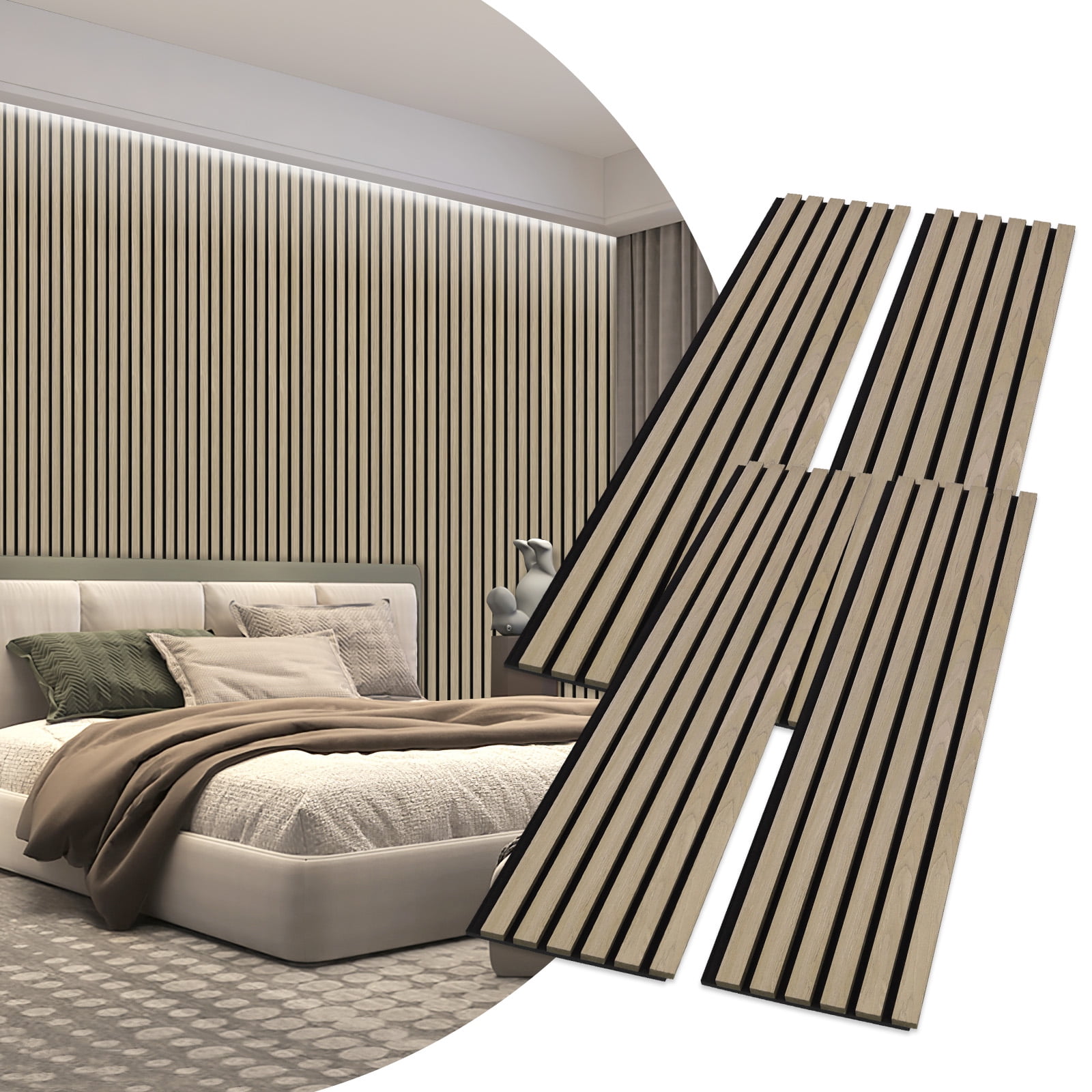 Lanfys 4 Pcs Wood Soundproof Wall Panels, 47.2 x 12.2 In Wood Grid ...