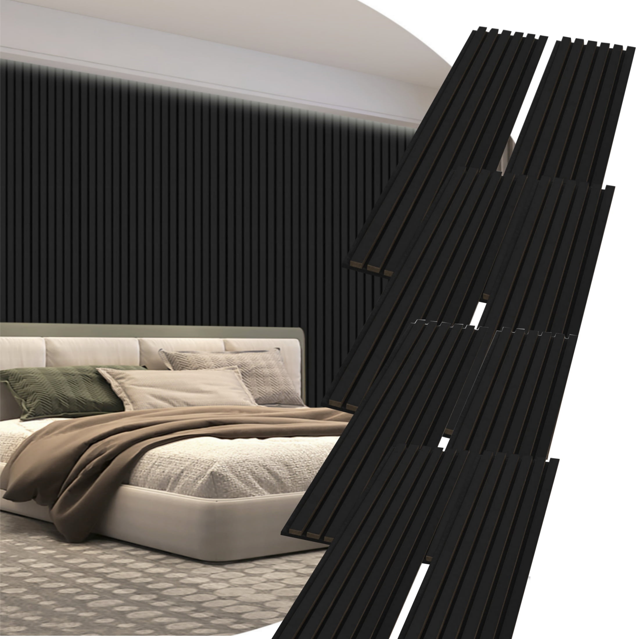 Lanfys 8 Pcs Wood Slat Wall Panels, 47.2 x 12.2 inches Sound-Absorbing ...