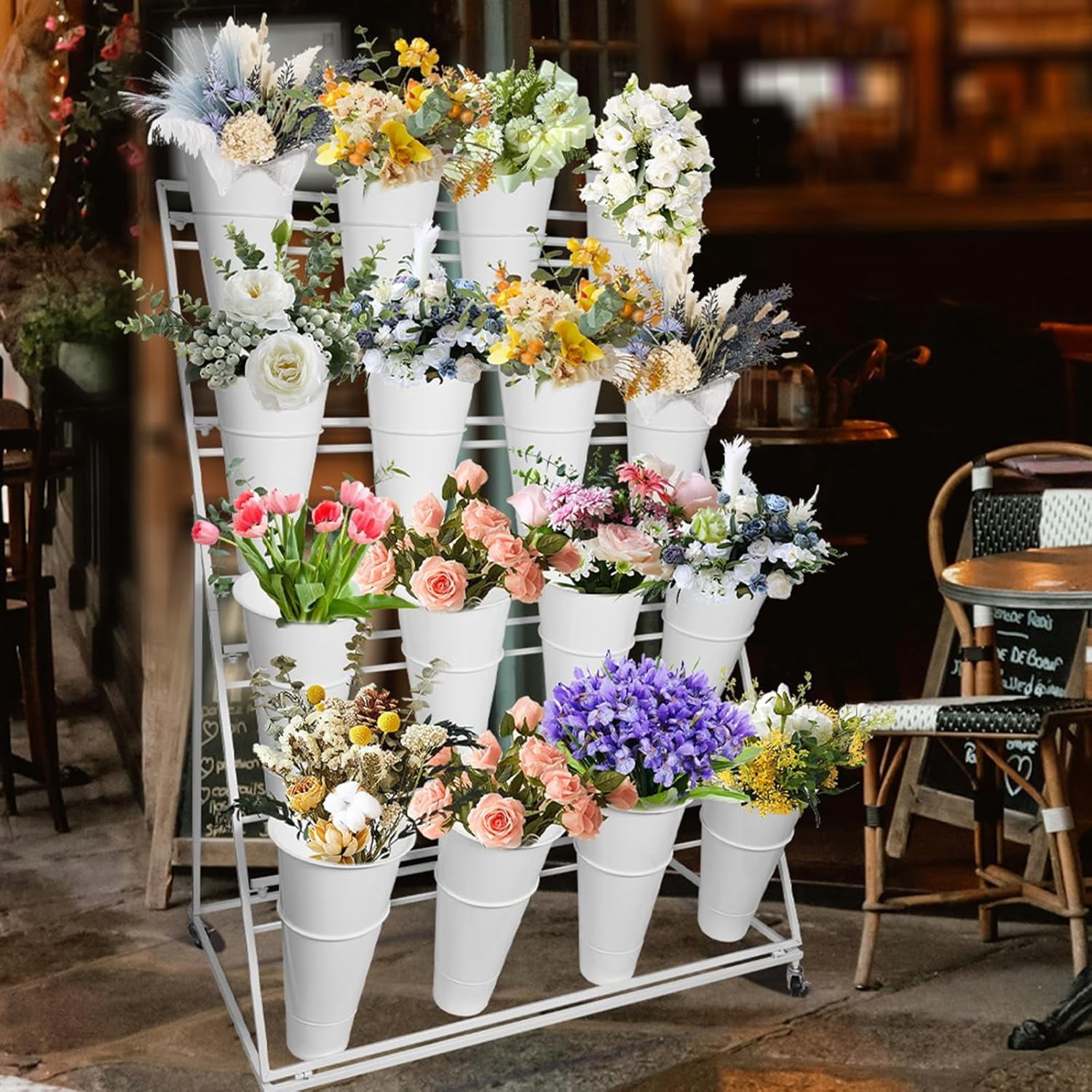 Lanfys Heavy Duty 4-Tier Movable Plant Display Stand - 16 Buckets ...