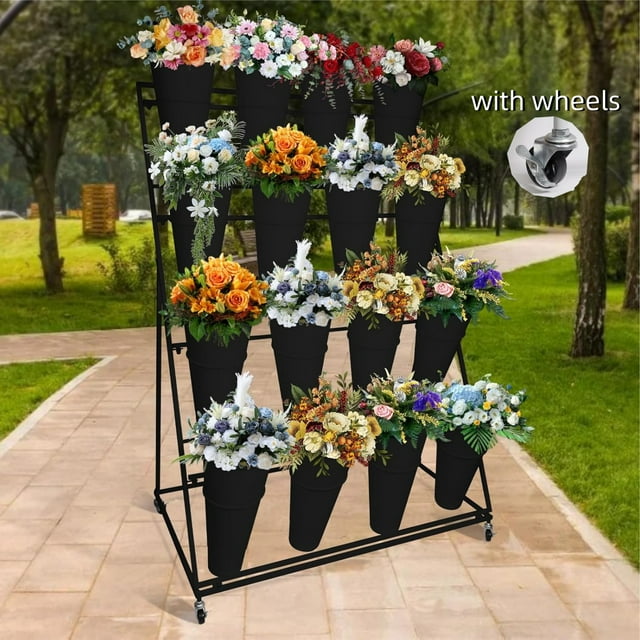 Lanfys Multi-Tiered Plastic Flower Stand - 16PCS Heavy-Duty Cart with ...