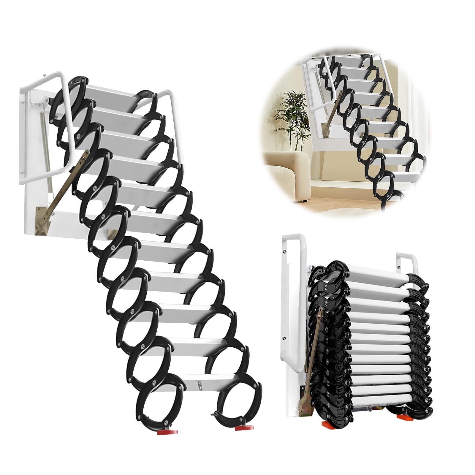 Lanfys Wall-Mounted Folding Stairs, 10 FT 12 Steps Loft Wall Step, 660 ...