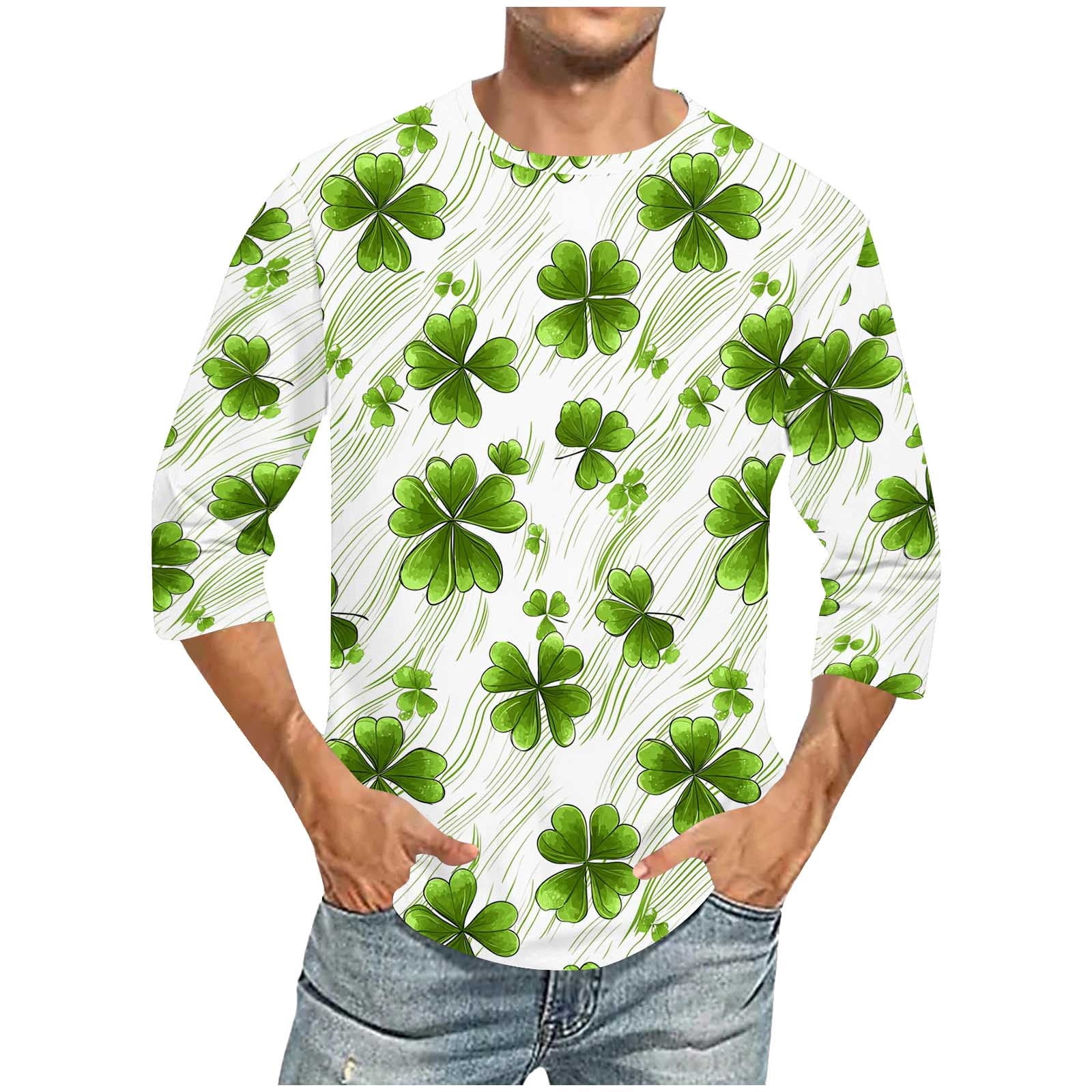 LangJing 2026 St. Patrick's Day Men's T Shirt Irish Leaf Clover Printed ...