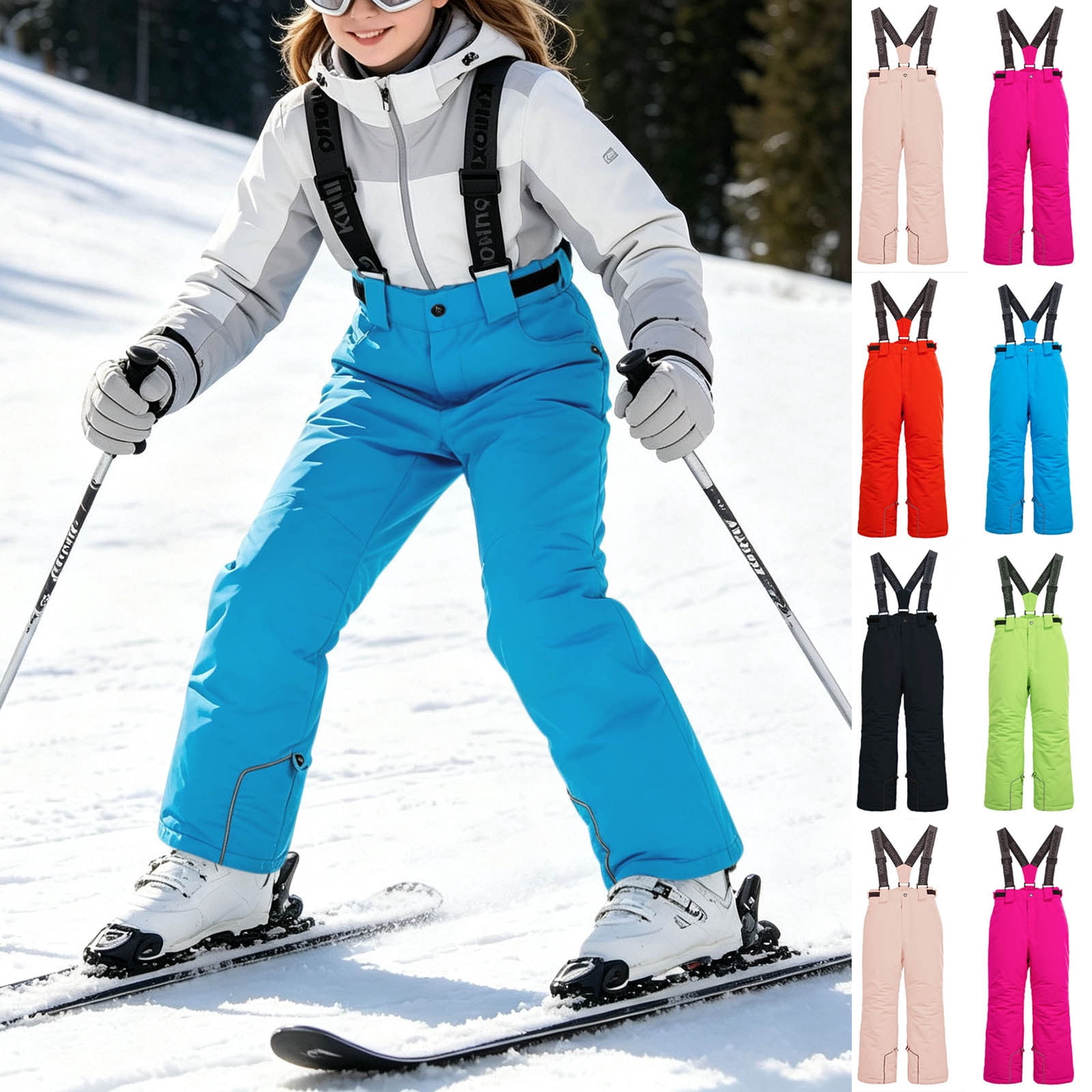 LangJing Kids Ski Pants Ski Bibs Insulated Snowboard Overalls ...