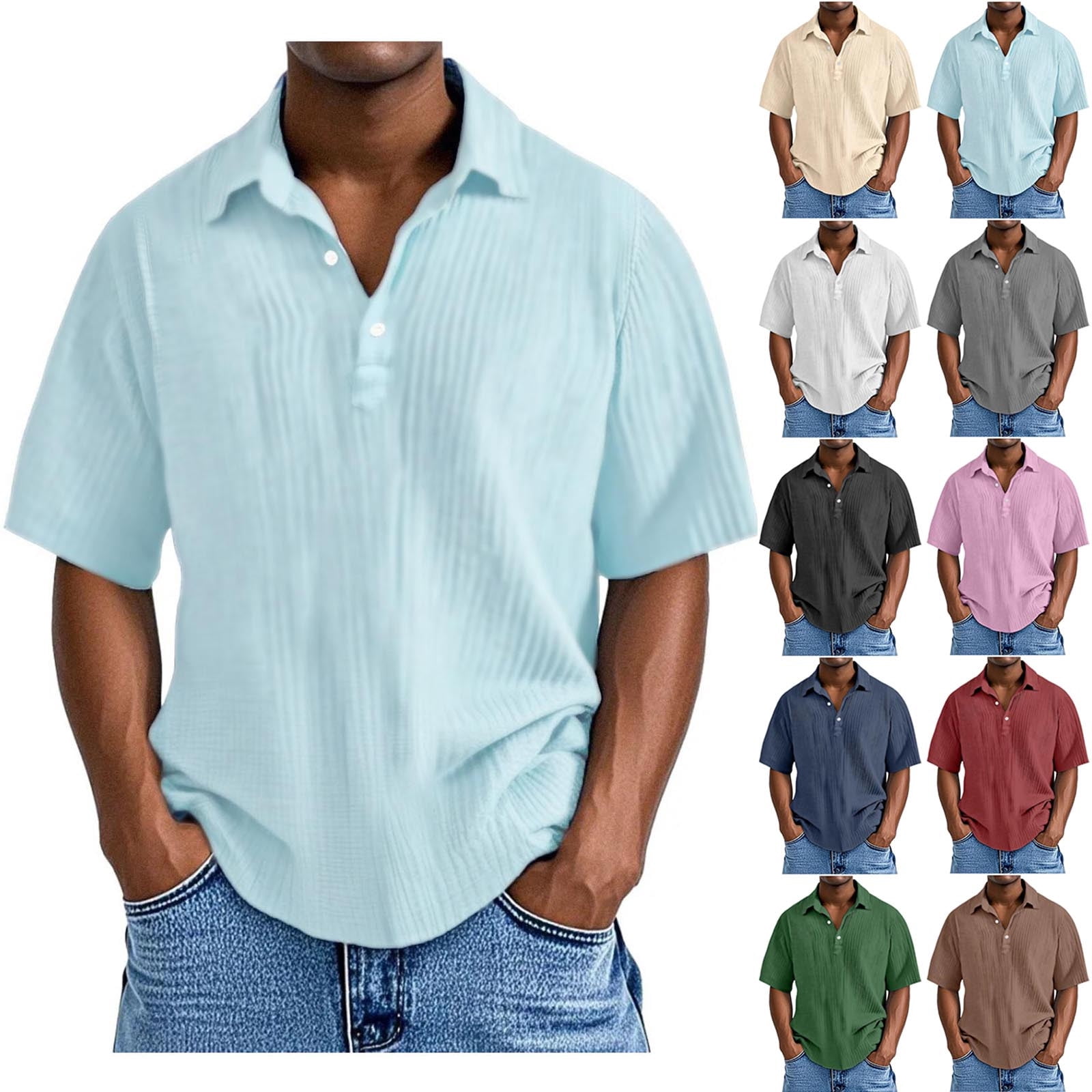 LangJing Men Casual Work Tee Shirt Big and Tall Short Sleeve Band ...