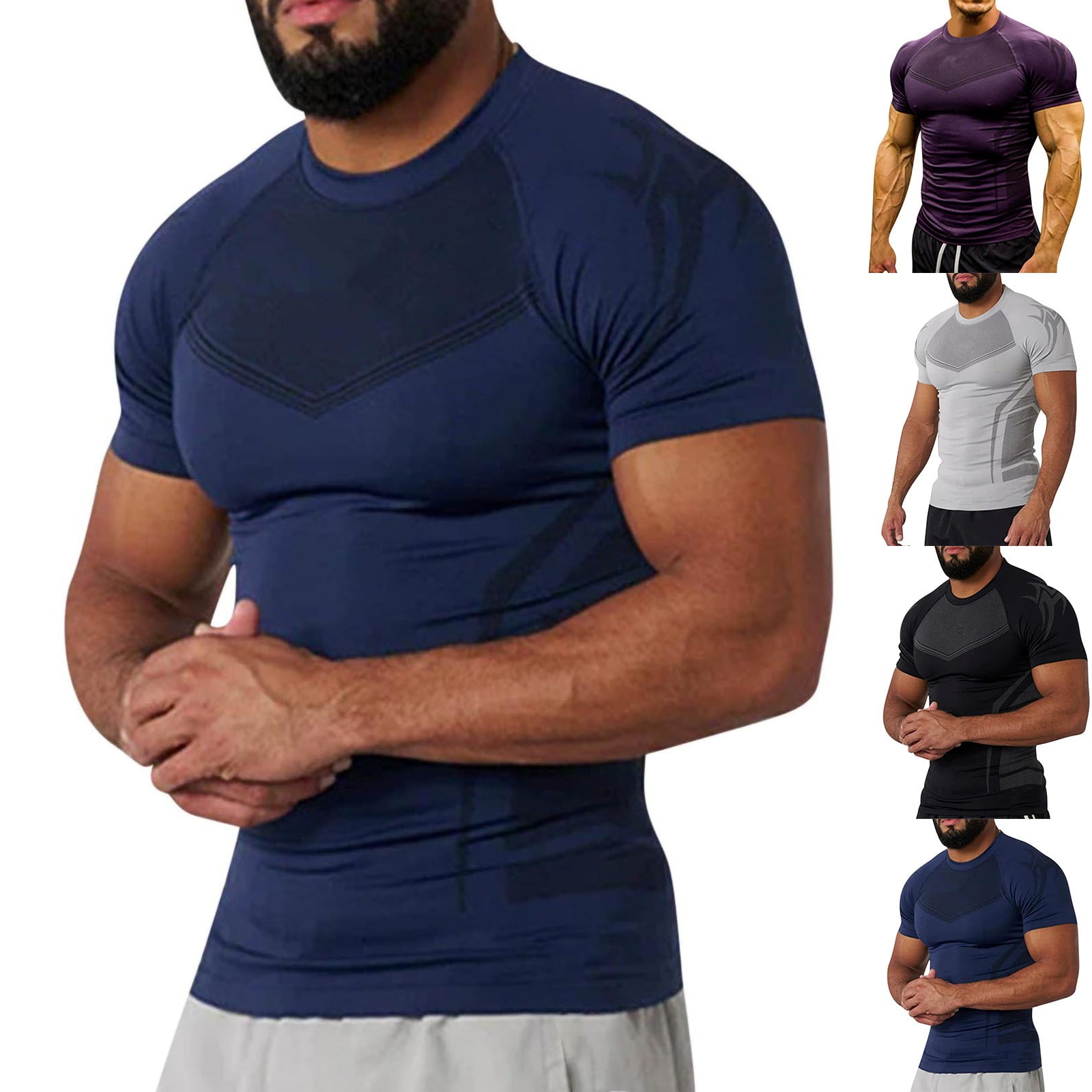LangJing Men's Muscle T-Shirt Slim Fitted Short Sleeve Bodybuilding Gym ...