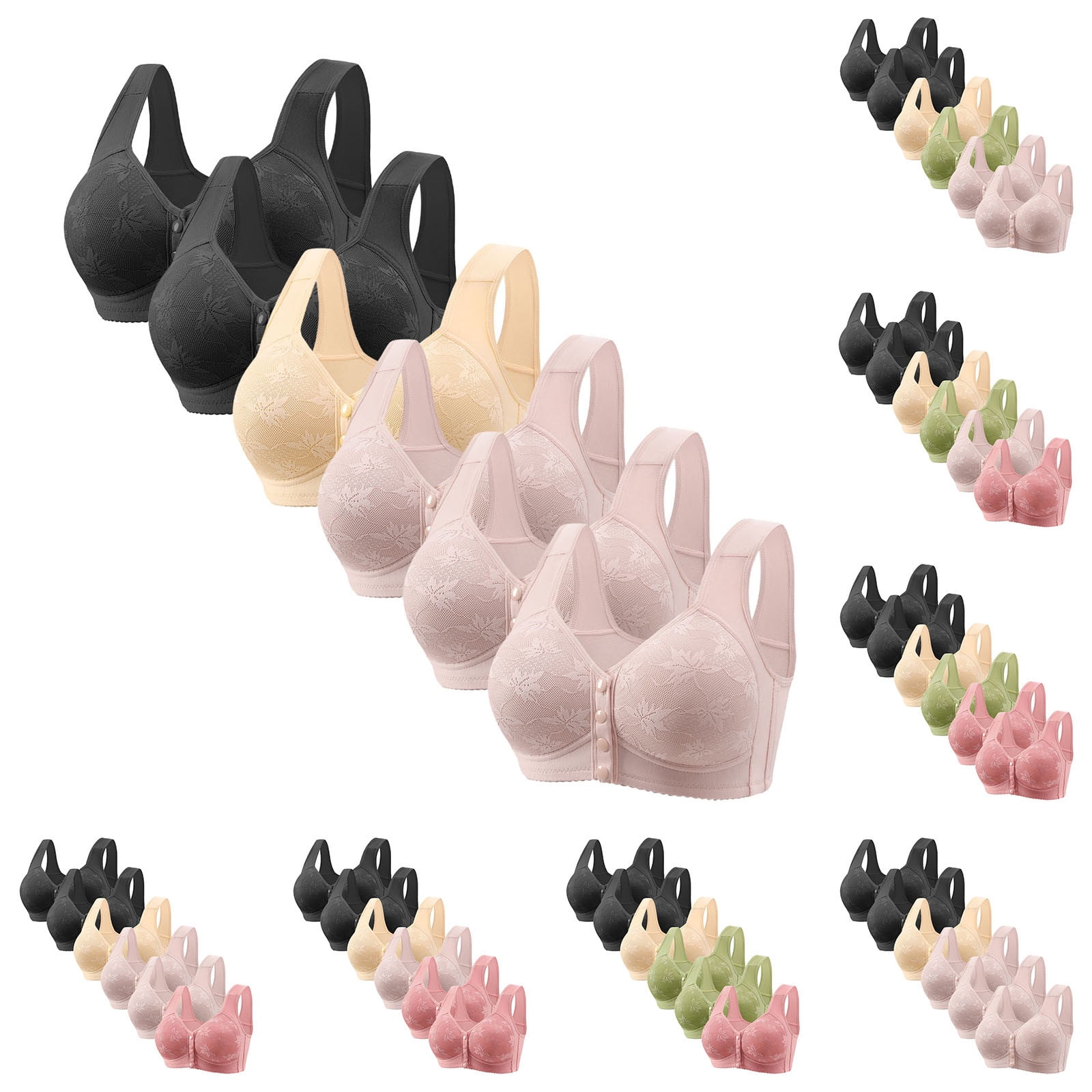 LangJing Women's 6Packs Front Closure Posture Bra Back Support Bras ...