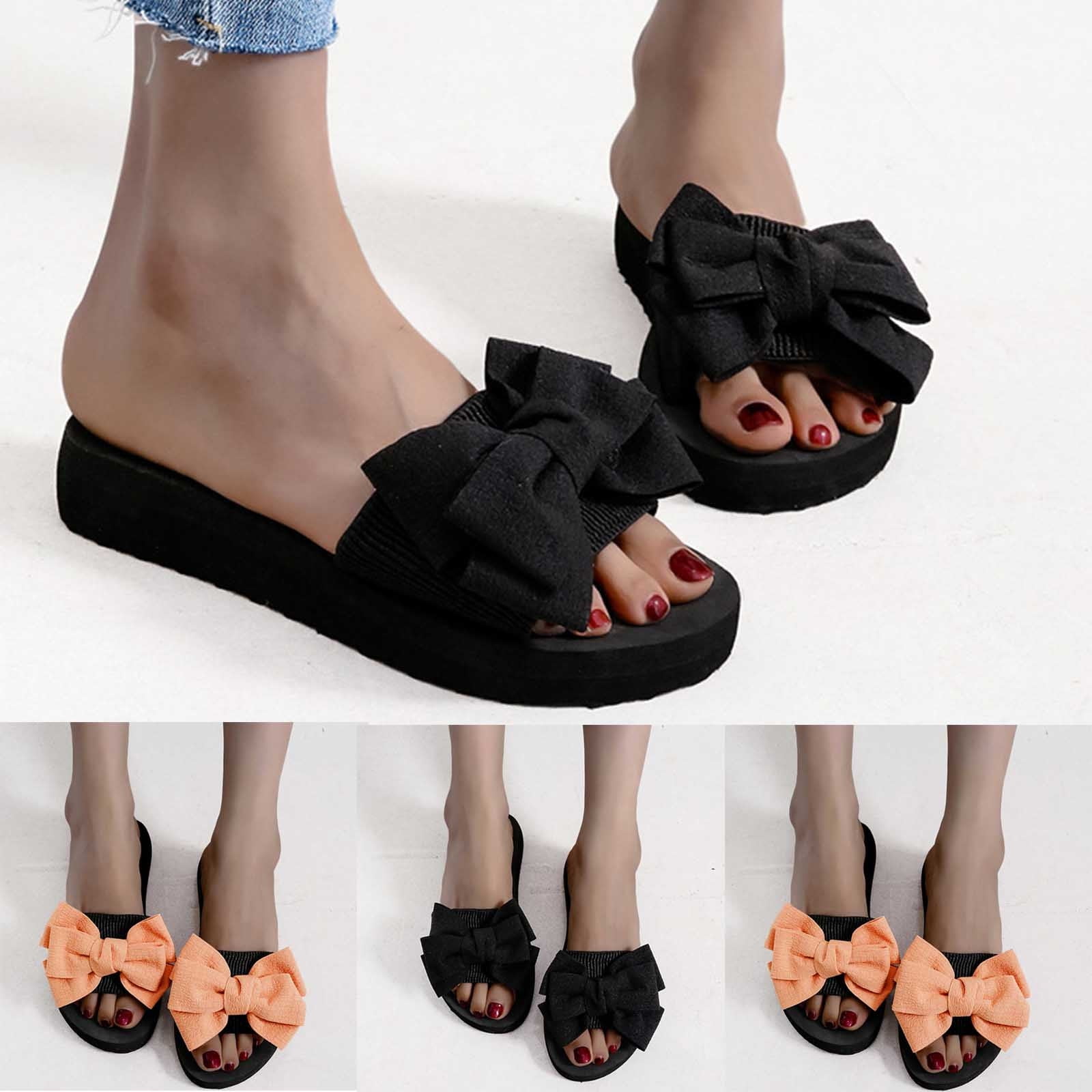 LangJing Women's Bow Flat Sandals Dressy Cute Round Open Toe Sandals ...