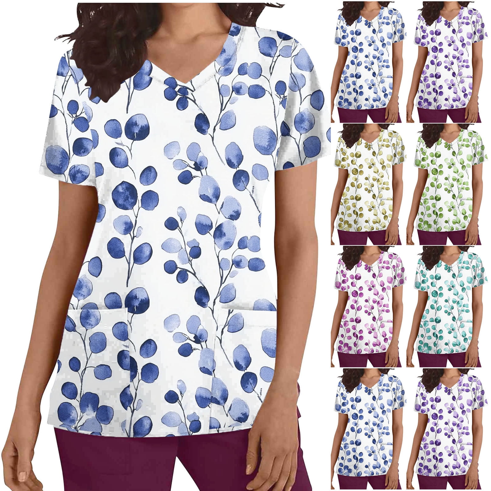 LangJing Womens Floral Printed Nurse Uniforms 2026 Scrub Tops for Women ...