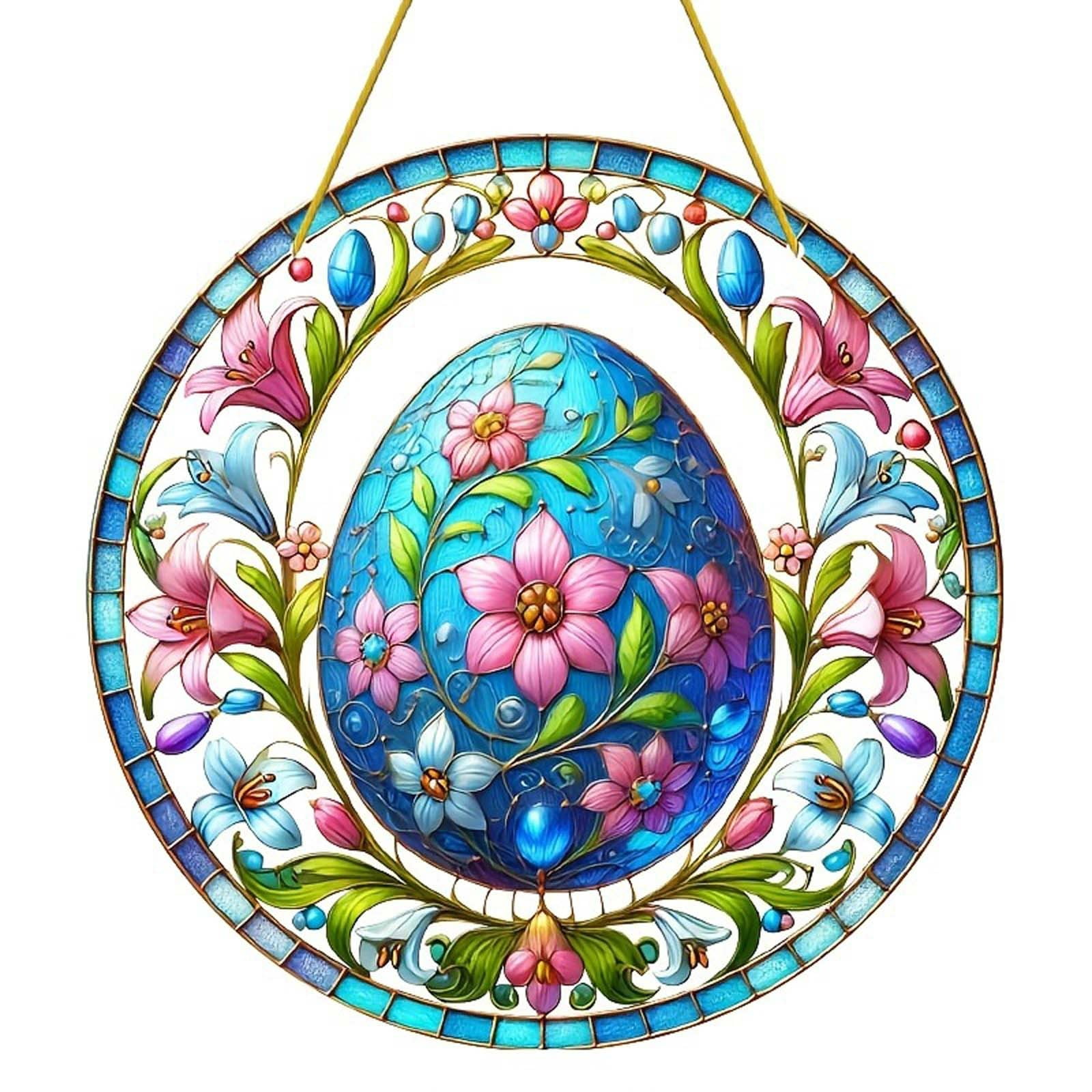 LangPing Easter Bunny Stained Glass Round Suncatcher, Beautiful Easter ...