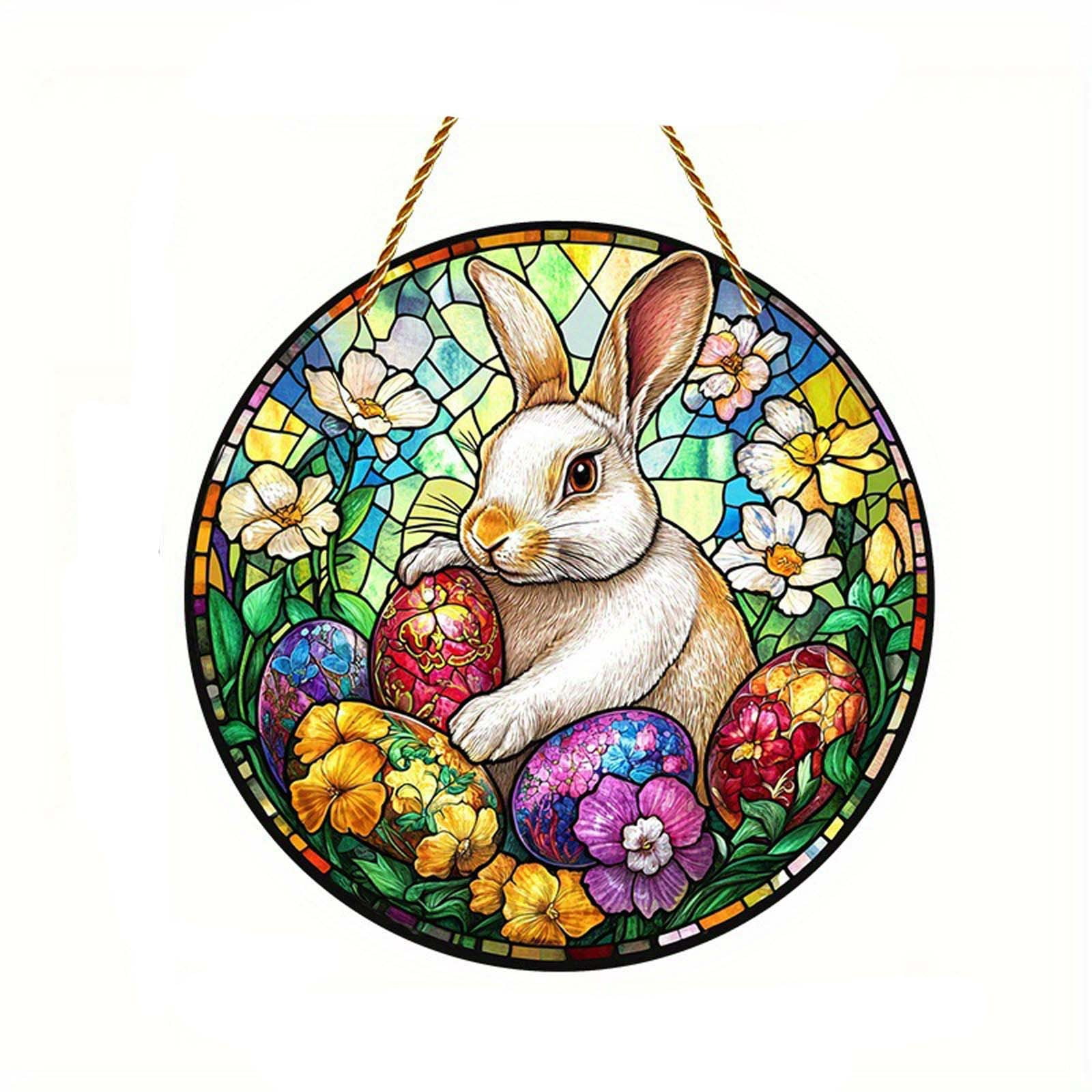 LangPing Easter Bunny Stained Glass Round Suncatcher Clearance, Vibrant ...