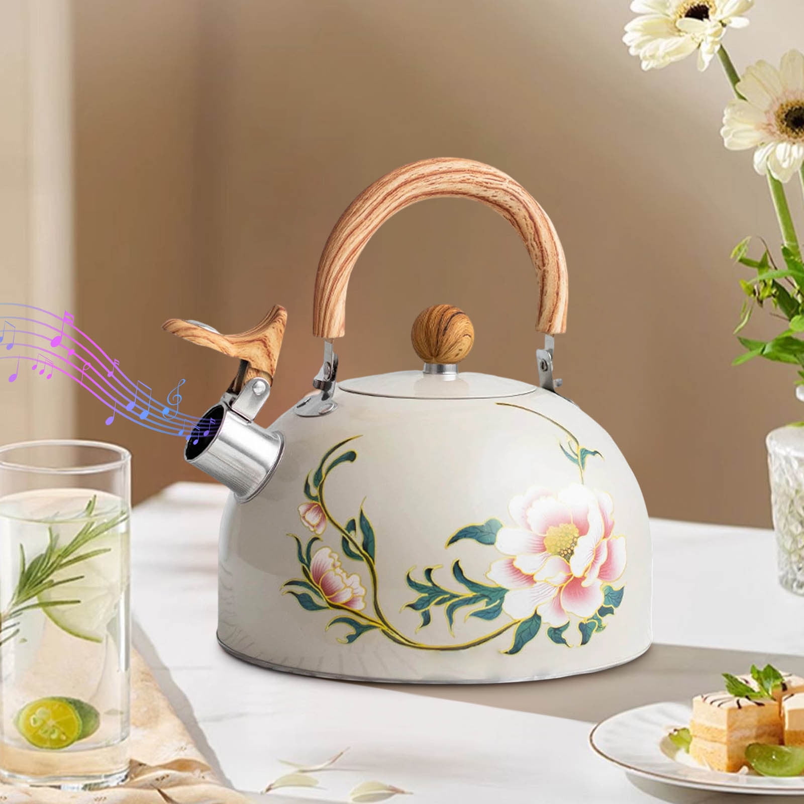 LangPing Whistling Tea Kettle , Floral Stovetop Kettle, Stainless Steel ...
