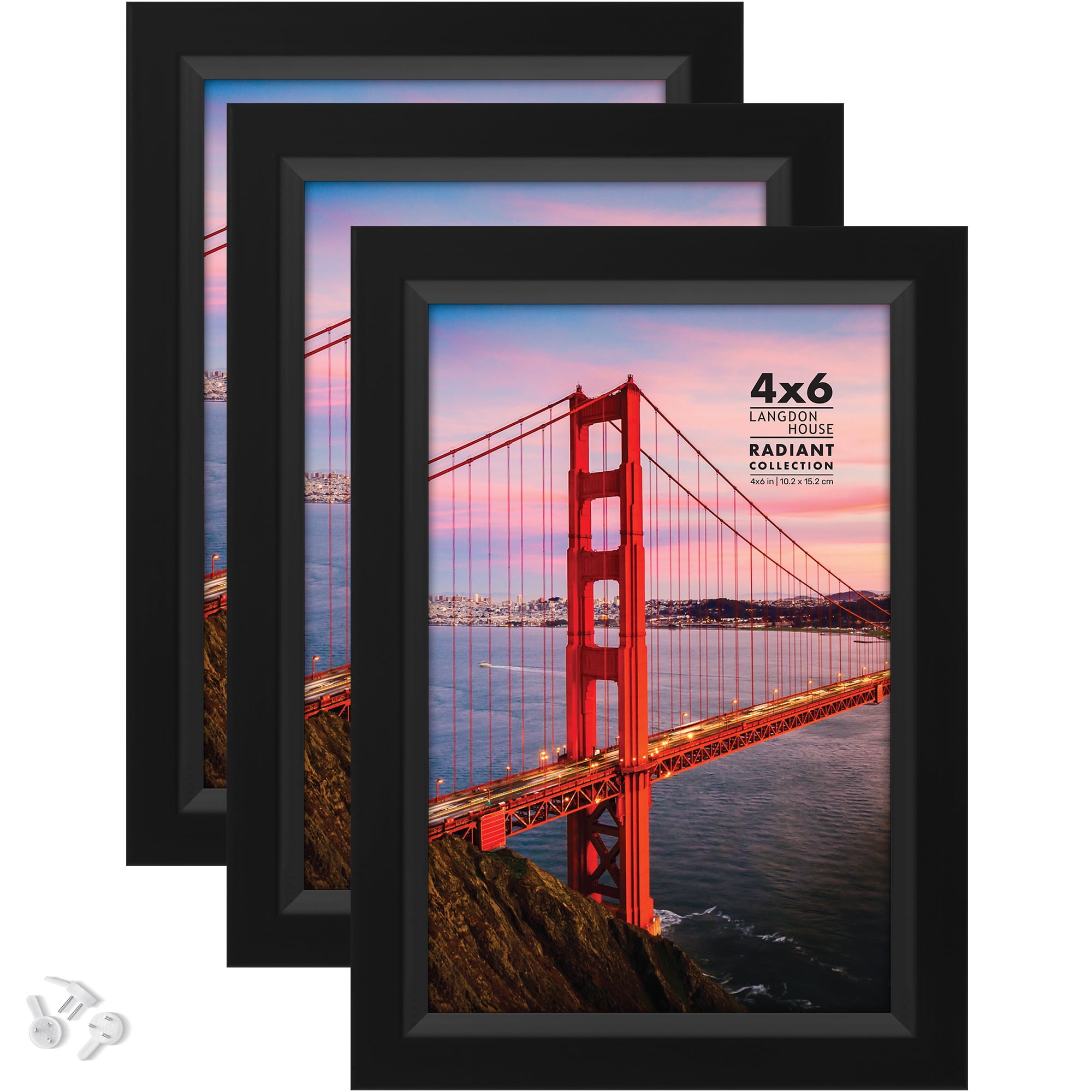 Langdon House 4x6 Black Picture Frames, 3 PK, Radiant Tabletop Frames ...