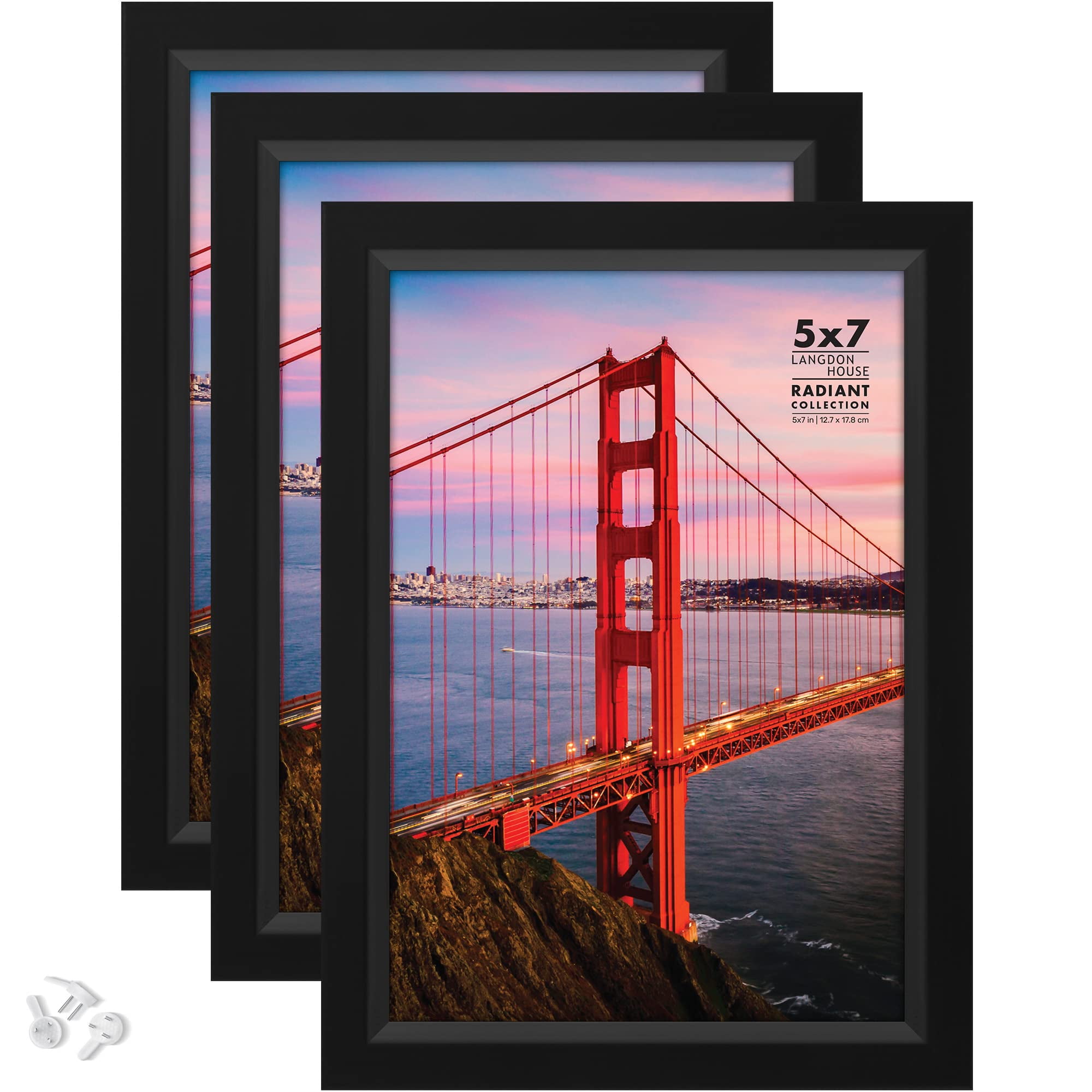 Langdon House 5x7 Black Picture Frames, 3 PK, Radiant Tabletop Frames ...