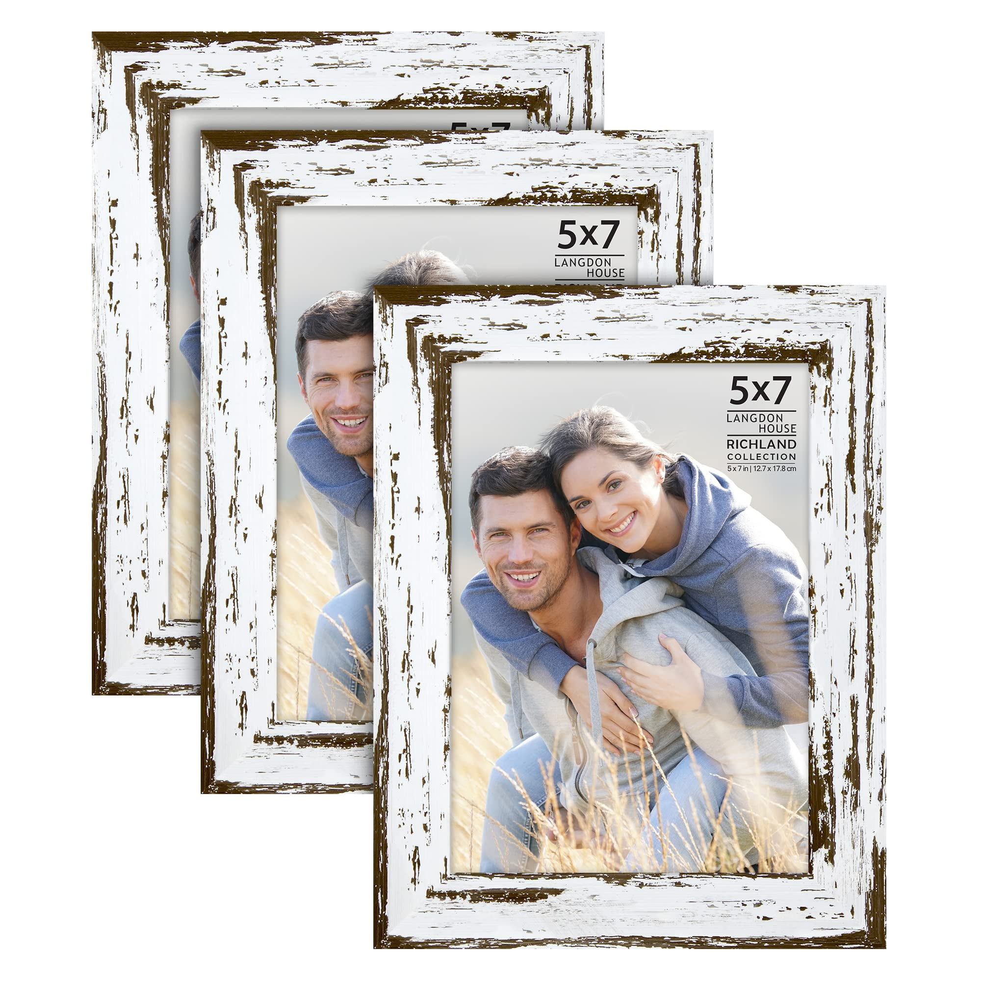 Langdon House 5x7 Distressed White Photo Frames, Richland Tabletop, 3 ...