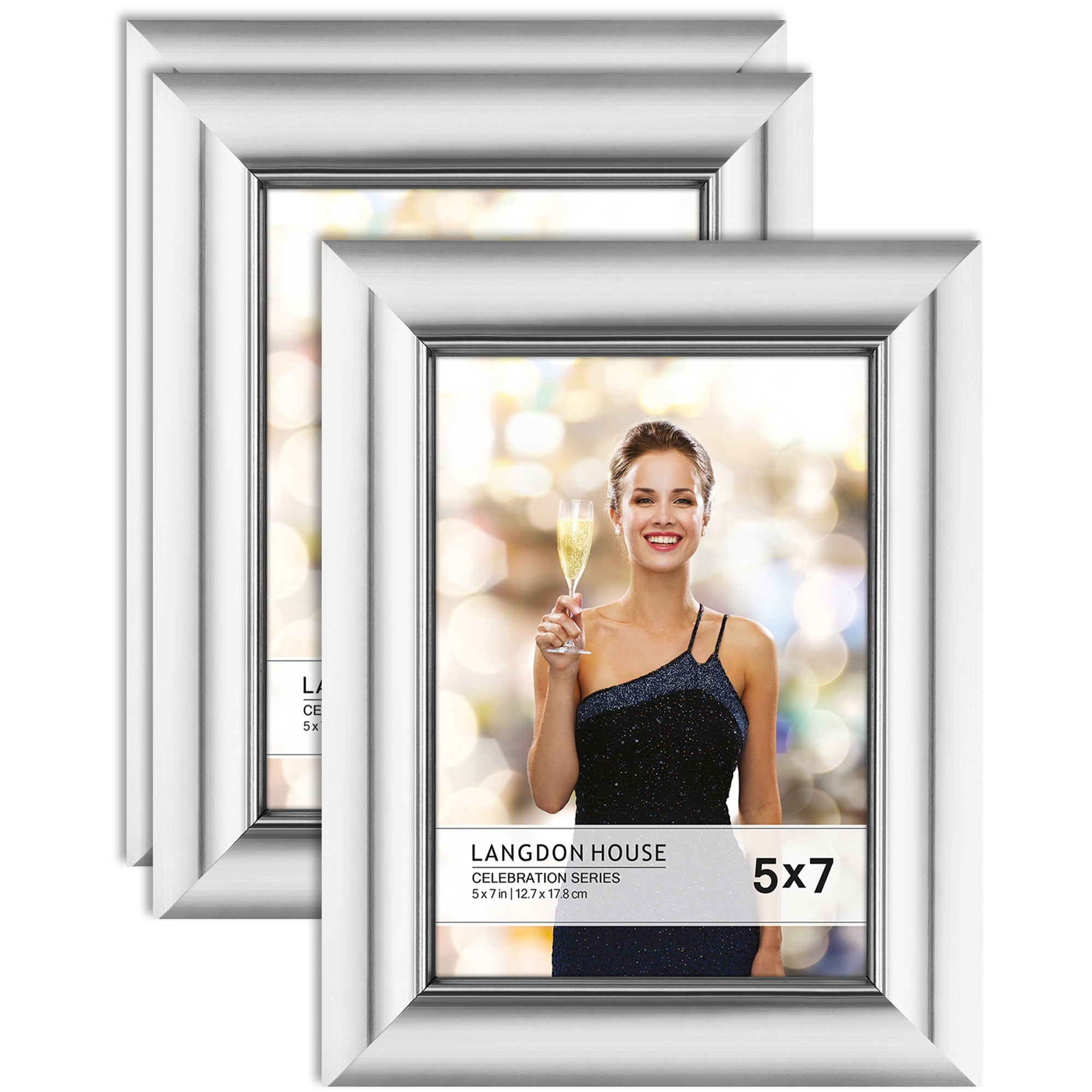 Langdon House 5x7 Silver Picture Frame, Glam Style, 3 Pack, Celebration ...