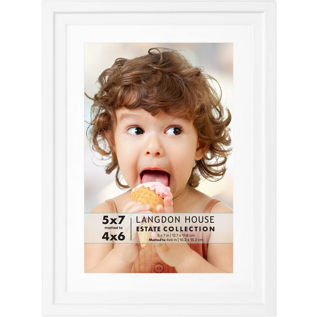 Langdon House 5x7 White Picture Frame w/ Mat for 4x6, Modern Style, 1 ...