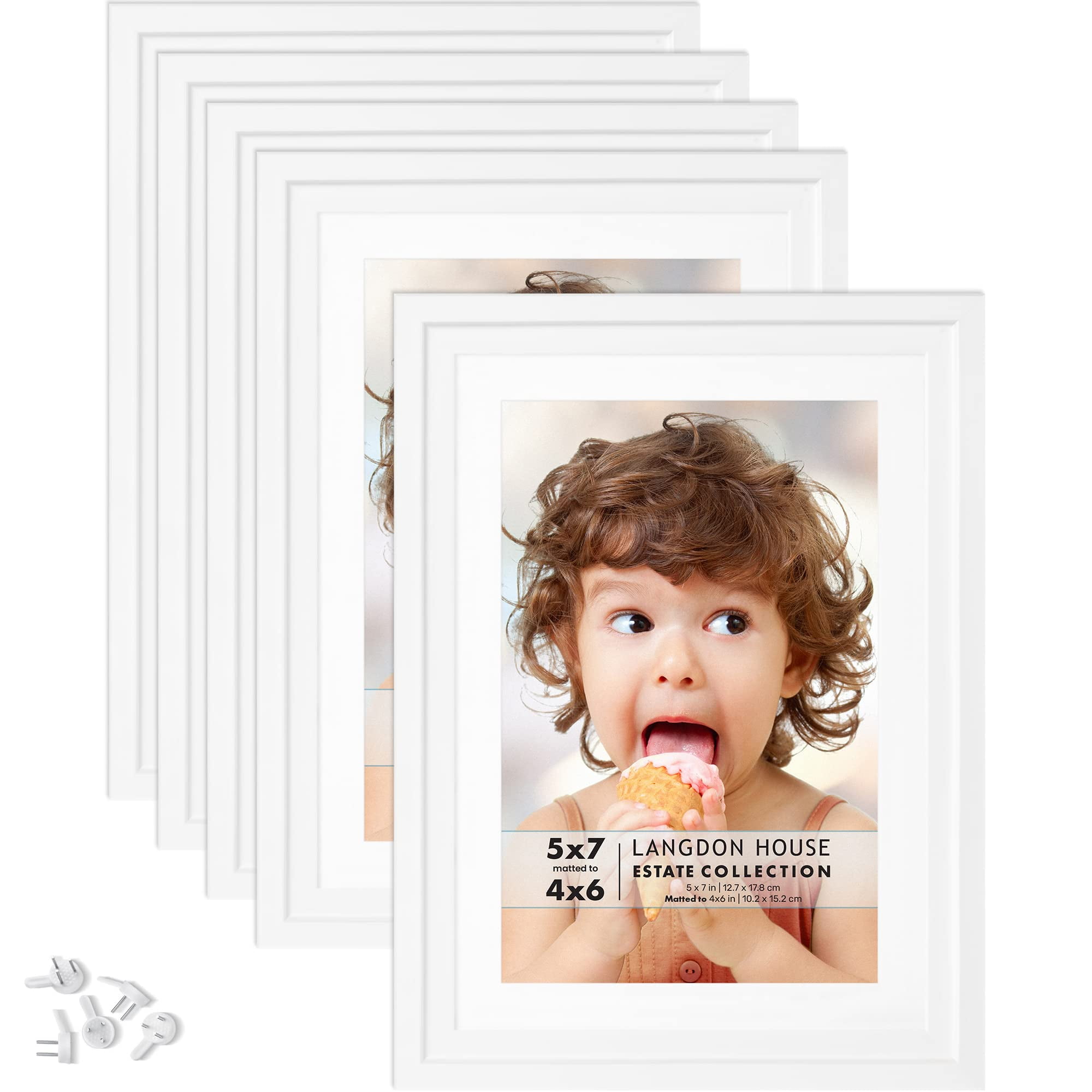 Langdon House 5x7 White Picture Frames W/ Mats, 5 PK, Estate Tabletop ...