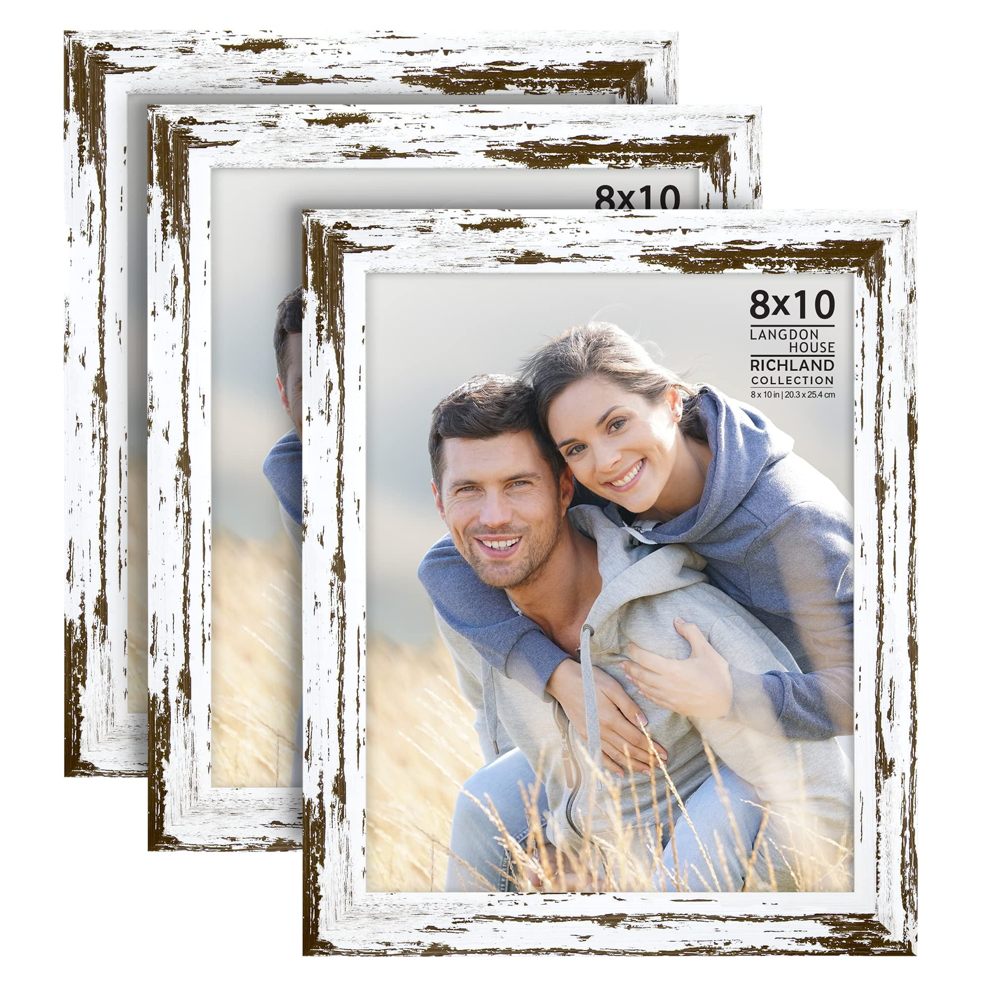 Langdon House 8x10 Distressed White Picture Frames 3 Pack for Tabletop ...