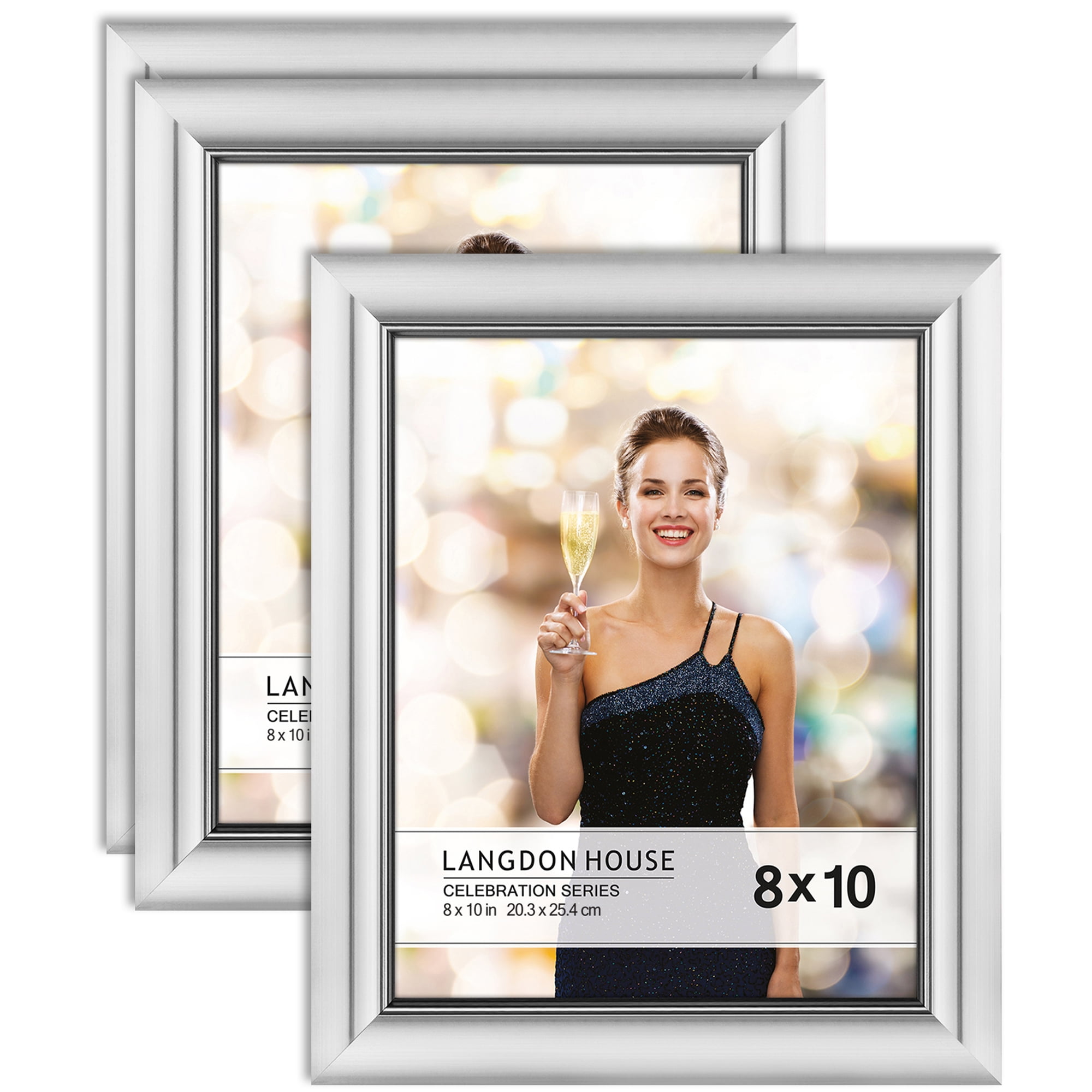 Langdon House 8x10 Glam Silver Frames, 3 Pack, High-Def Glass ...